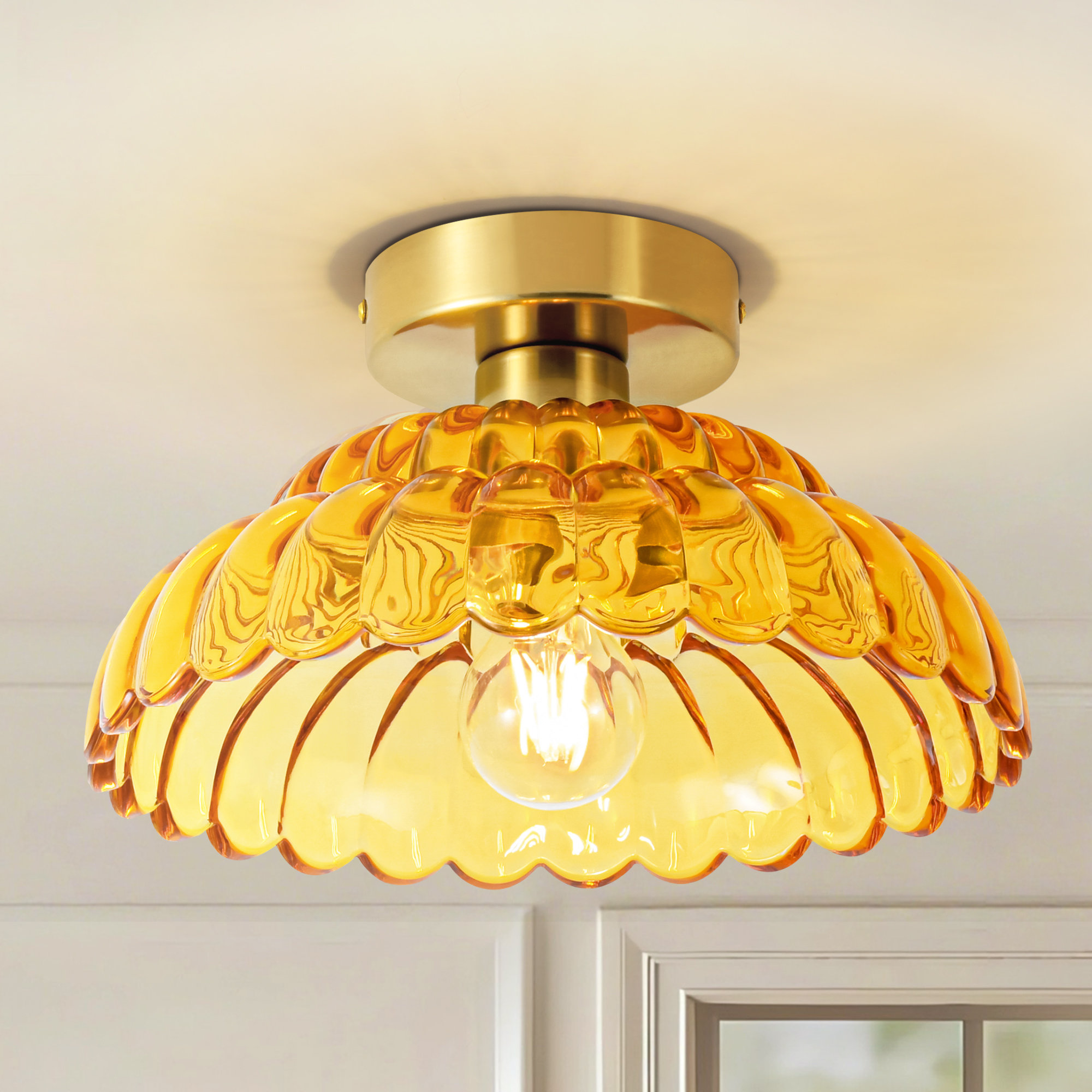 House of Hampton® Plafonnier encastré en verre à 1 lumière Moncia ...