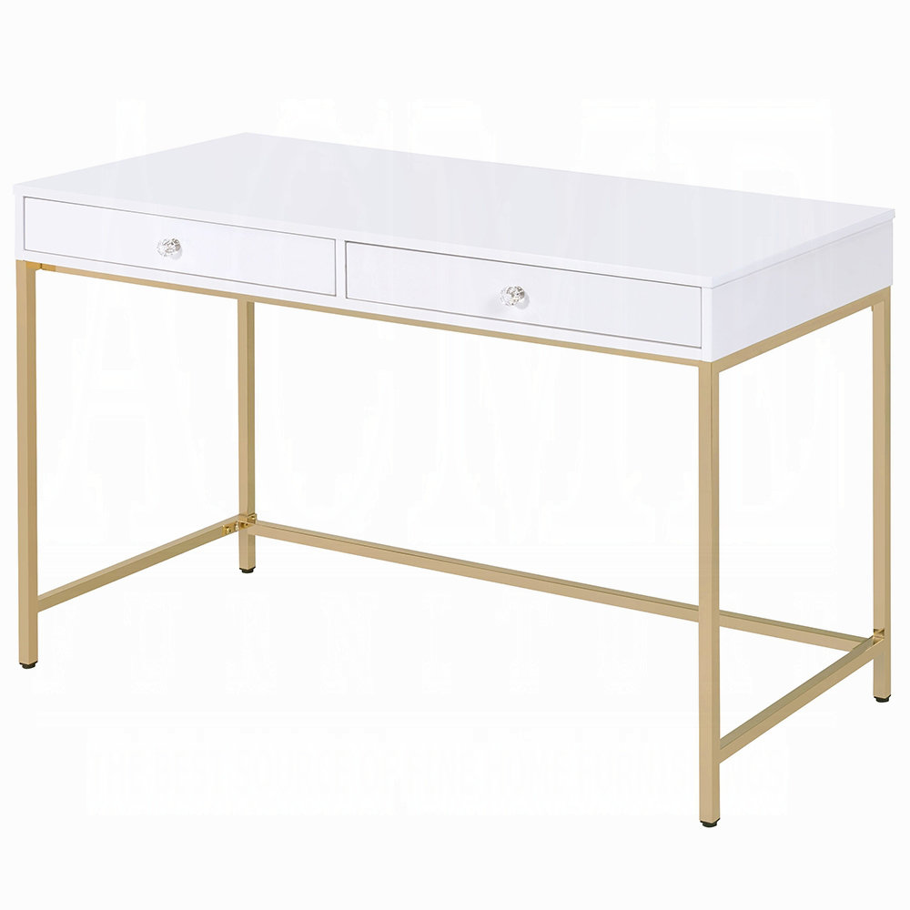 Latitude Run® Hayden Desk, White High Gloss & Gold | Wayfair