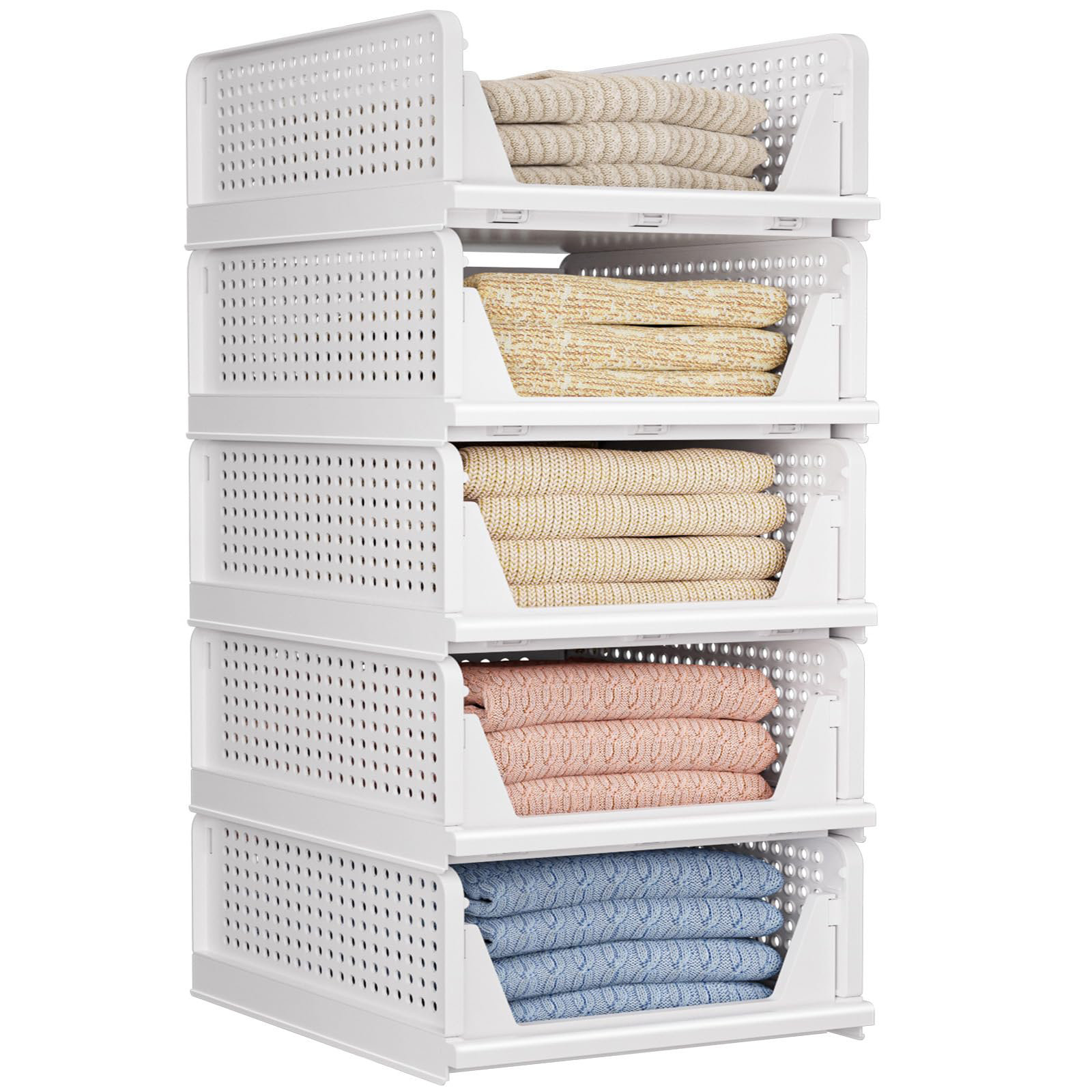Rebrilliant 5 Pack Folding Closet Organizers Storage Box, Stackable ...