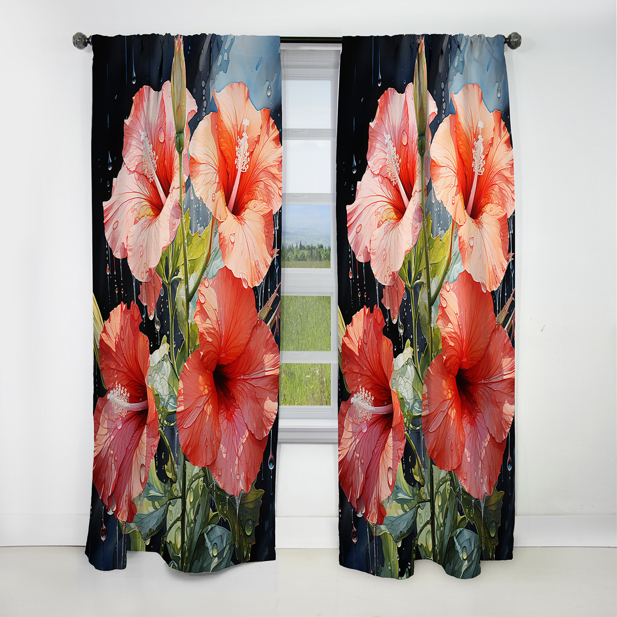 East Urban Home Carla - Morning Glory Curtain - Blackout Floral Curtain ...
