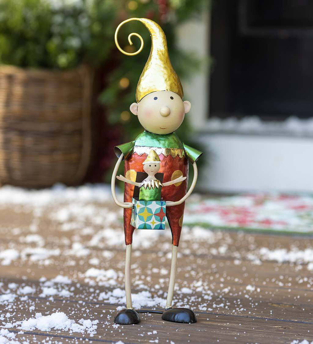 The Holiday Aisle® Metal Elf With Yellow Hat Christmas Garden Statue ...