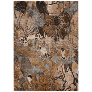HomeRoots 8' X 10' Chocolate Terracotta and Ivory Floral Washable Non ...