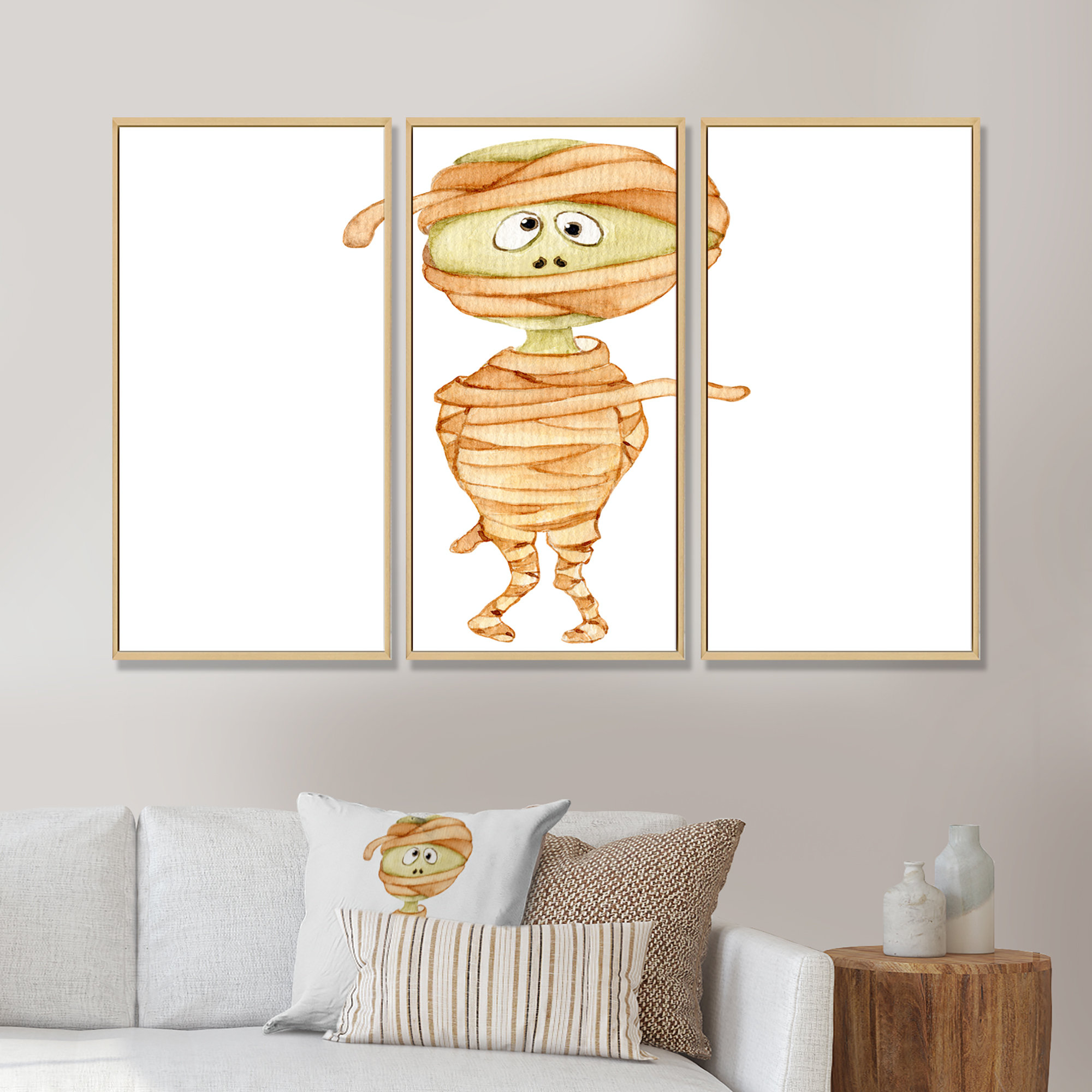 Trinx Watercolor Mummy Cartoon - Children''s Art Framed Canvas Wall Art ...