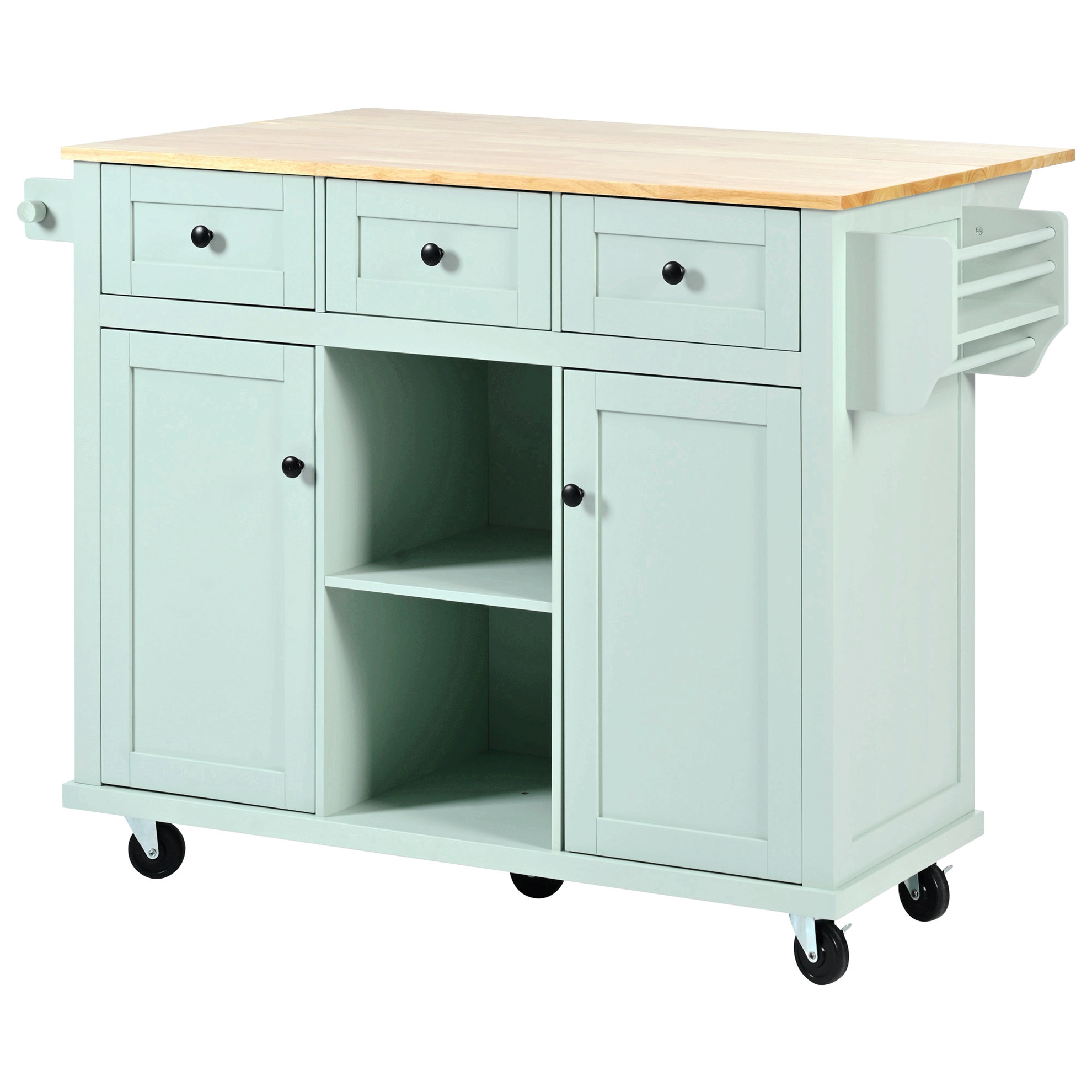 Lark Manor Kitchen Cart With Rubber Wood Drop-Leaf Countertop ,Cabinet ...