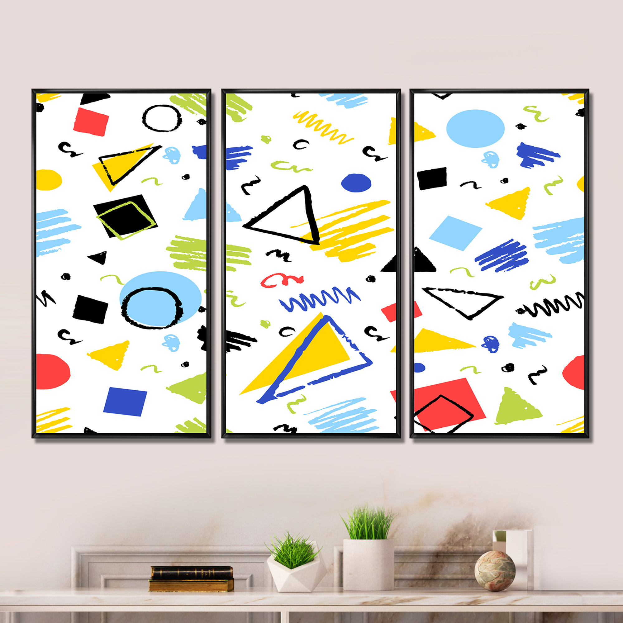 George Oliver Geometric Retro Design III - 3 Piece Picture Frame Print ...