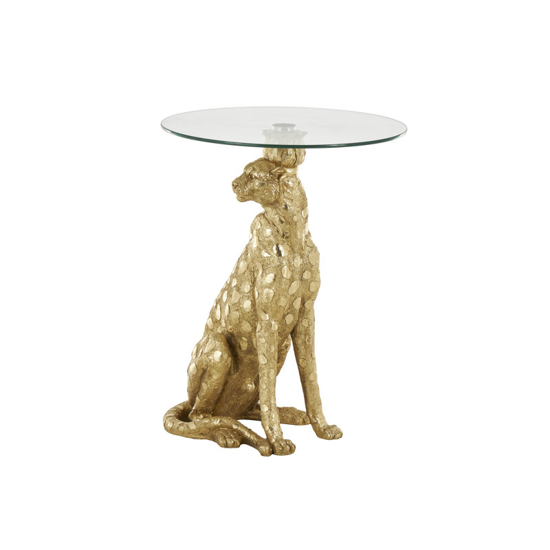 Bungalow Rose Sitting Metallic Spotted Leopard Accent Table With Round ...
