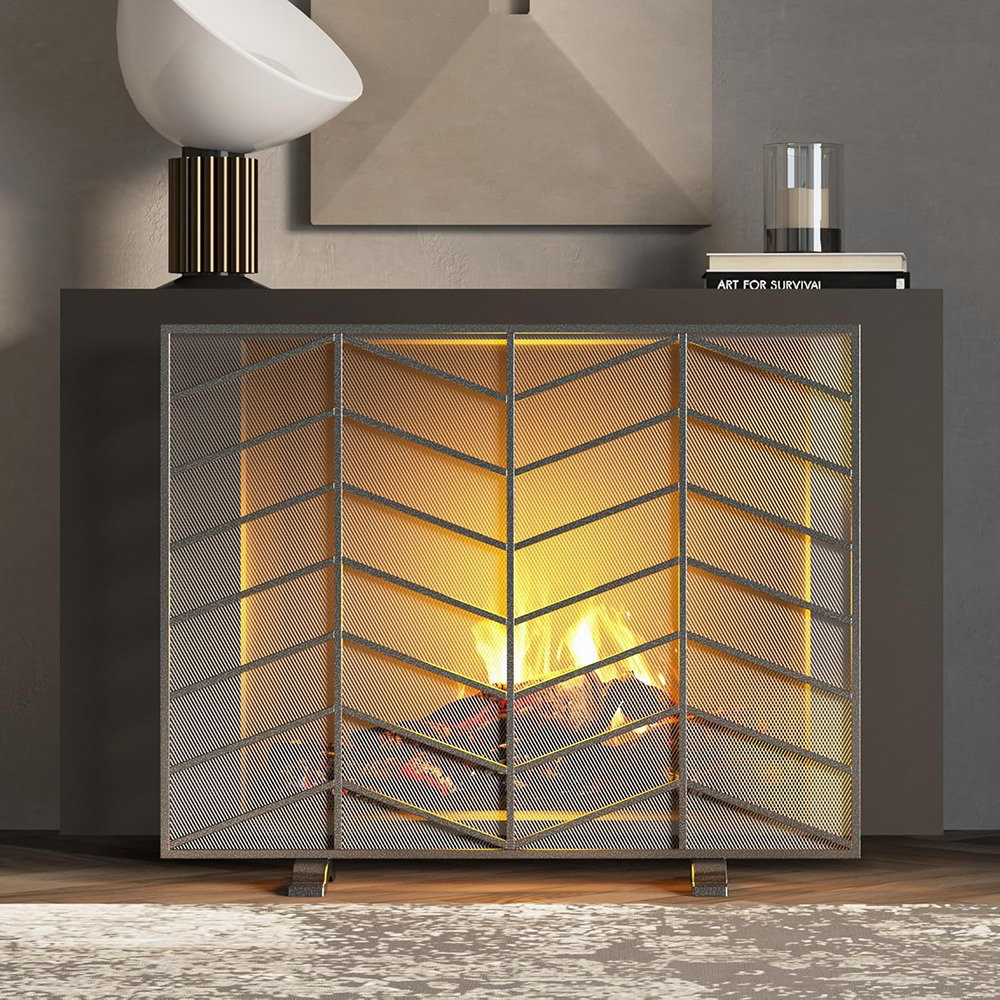 Arlmont & Co. Single Panel Handcrafted Wrought Iron Mesh Chevron ...