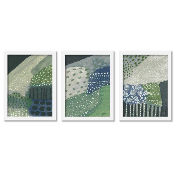 Brayden Studio® Cool Color Patterns Framed On Wood 3 Pieces Print | Wayfair