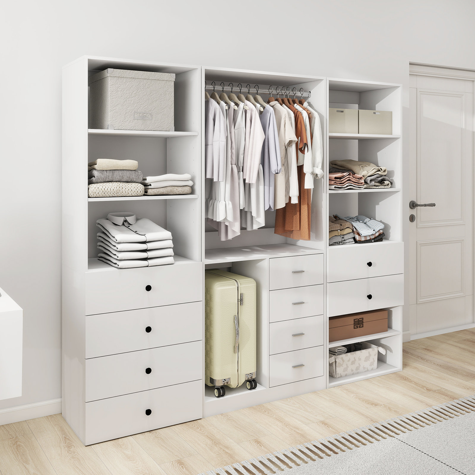 Latitude Run® Closet Organizer System with Drawers and Hanging Rods ...