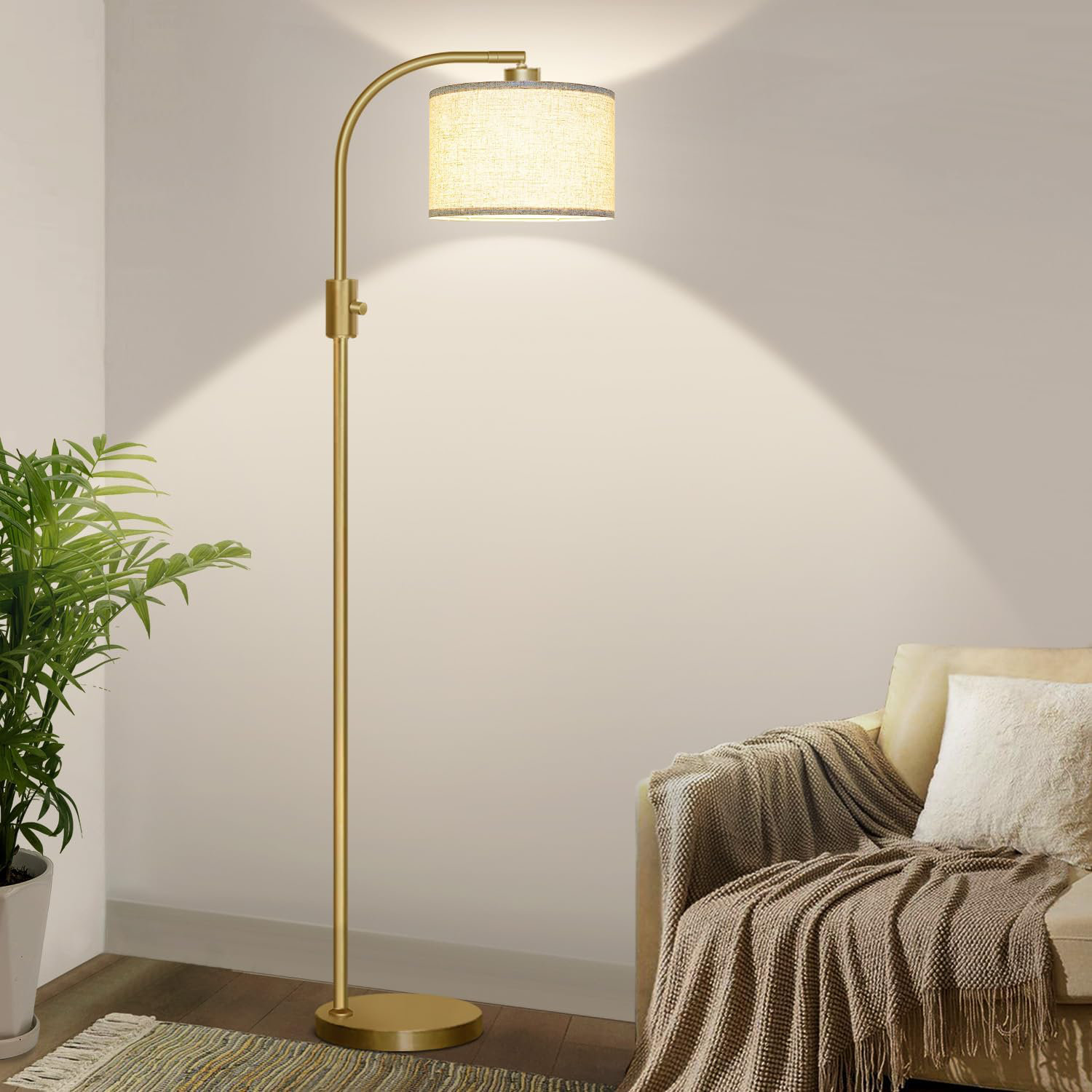 Everly Quinn Dimmable Gold Floor Lamp, 1200 Lumens LED Bulb Included ...