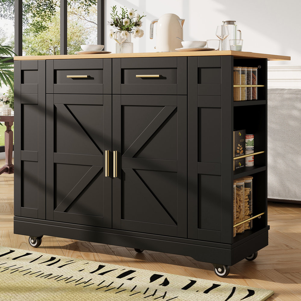 August Grove Kitchen Island with 2 Drawers and Double-Sided Storage ...