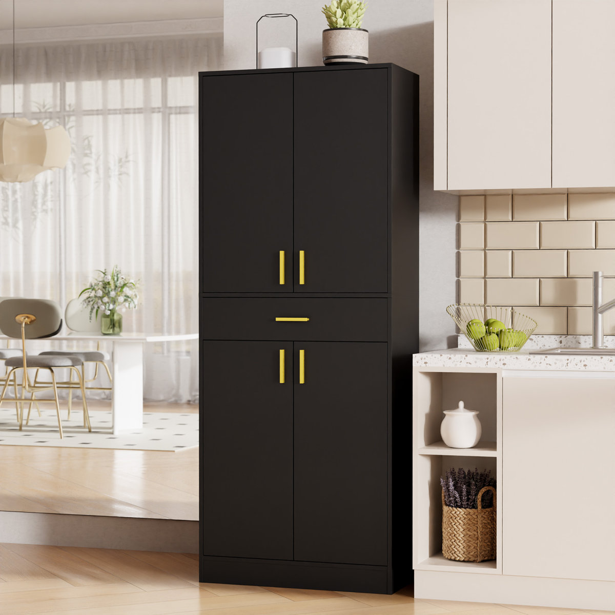 Ebern Designs Nelida 70'' H Tall Kitchen Storage Cabinet Pantry with 4 ...