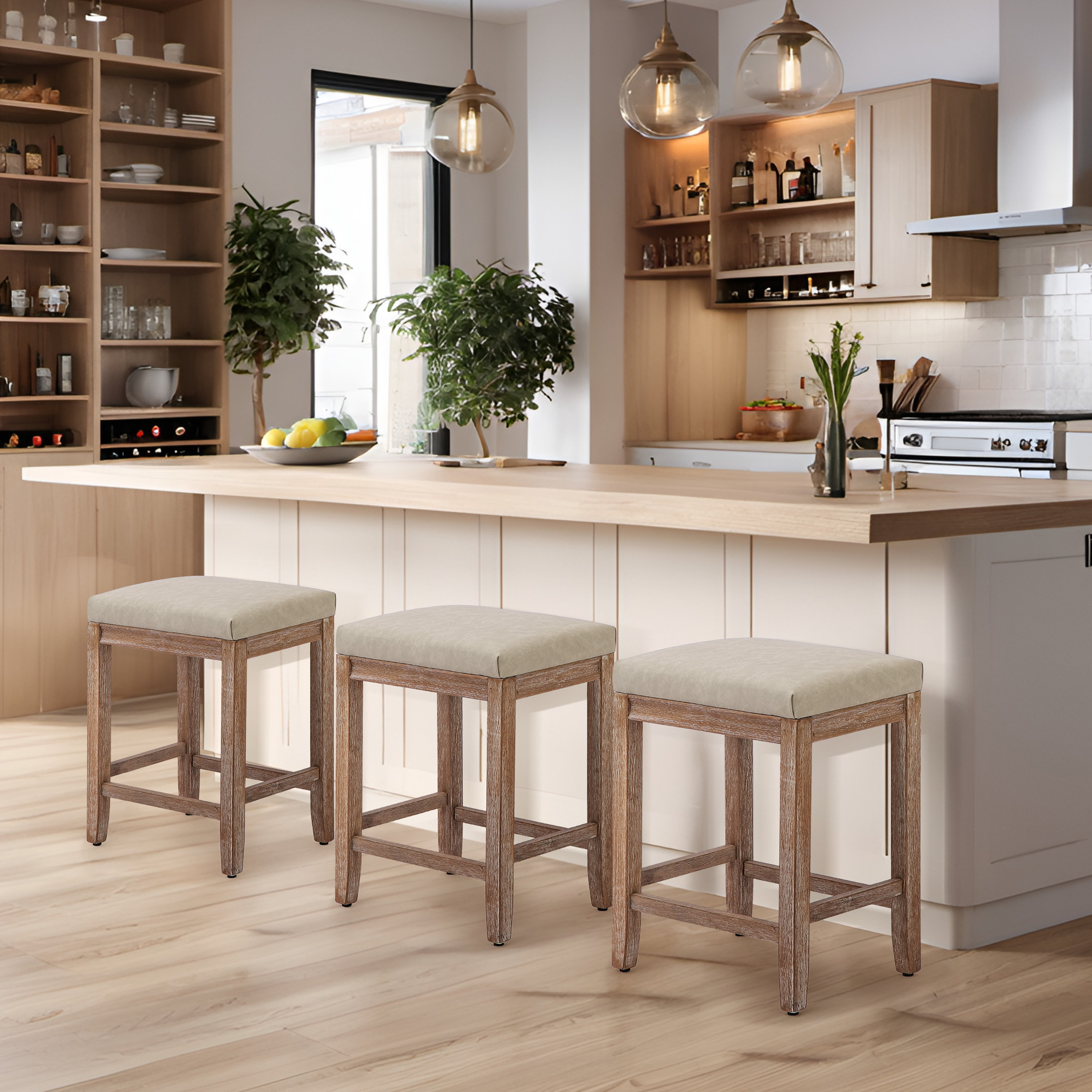 Northobliq Digi 24" Hand-Brushed Wood Backless Counter Height Bar ...