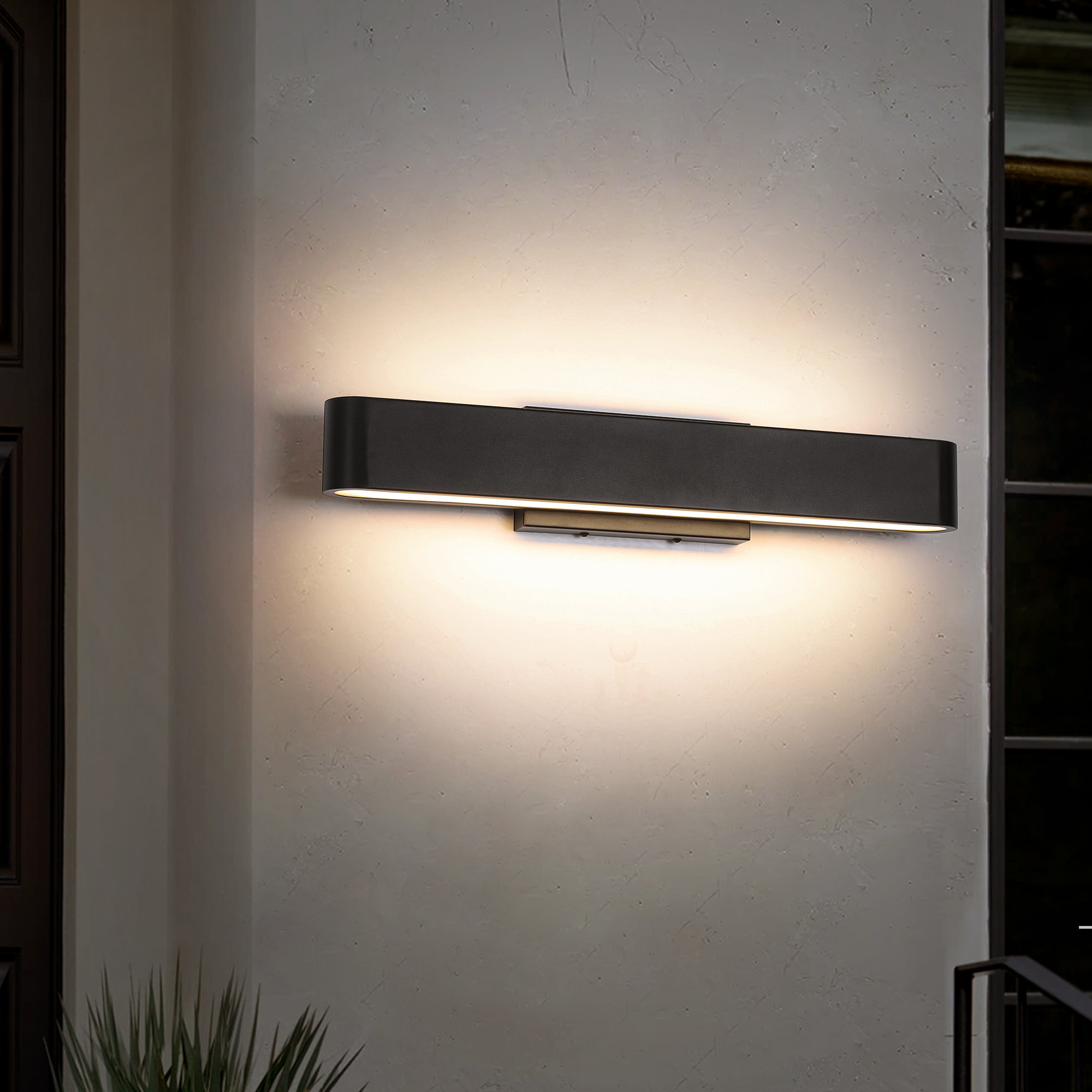 Ivy Bronx Modern Black Dimmable Rectangle Long Linear Outdoor Wall ...