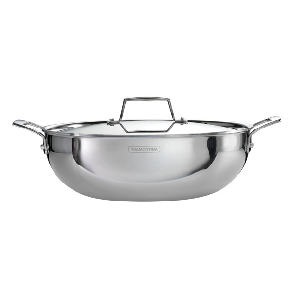 Tramontina Utsava Tri-Ply Clad Stainless Steel Kadai with Lid, Kadhai ...