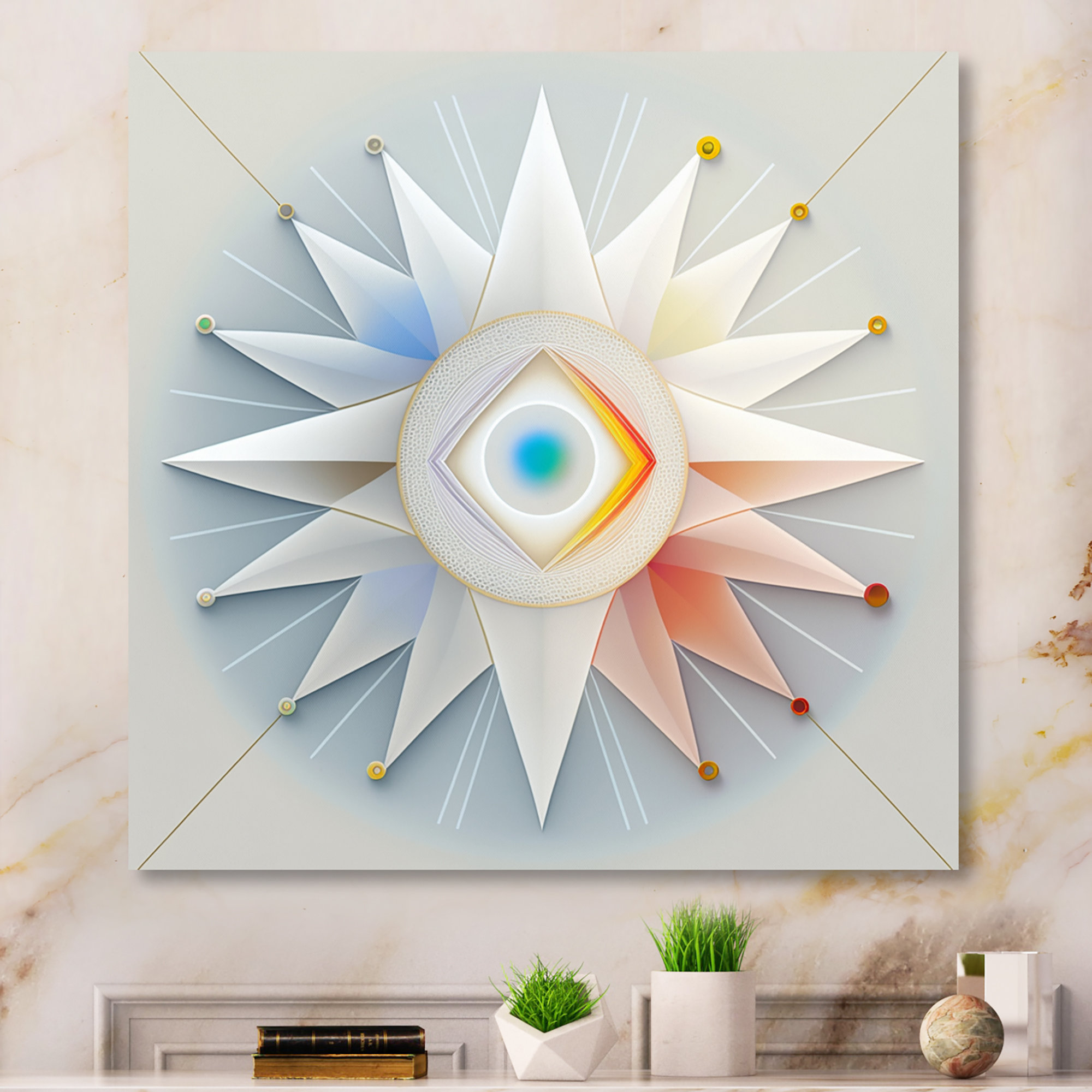 Ebern Designs Visionary Dream Retro Mandala on White - Print on Canvas ...
