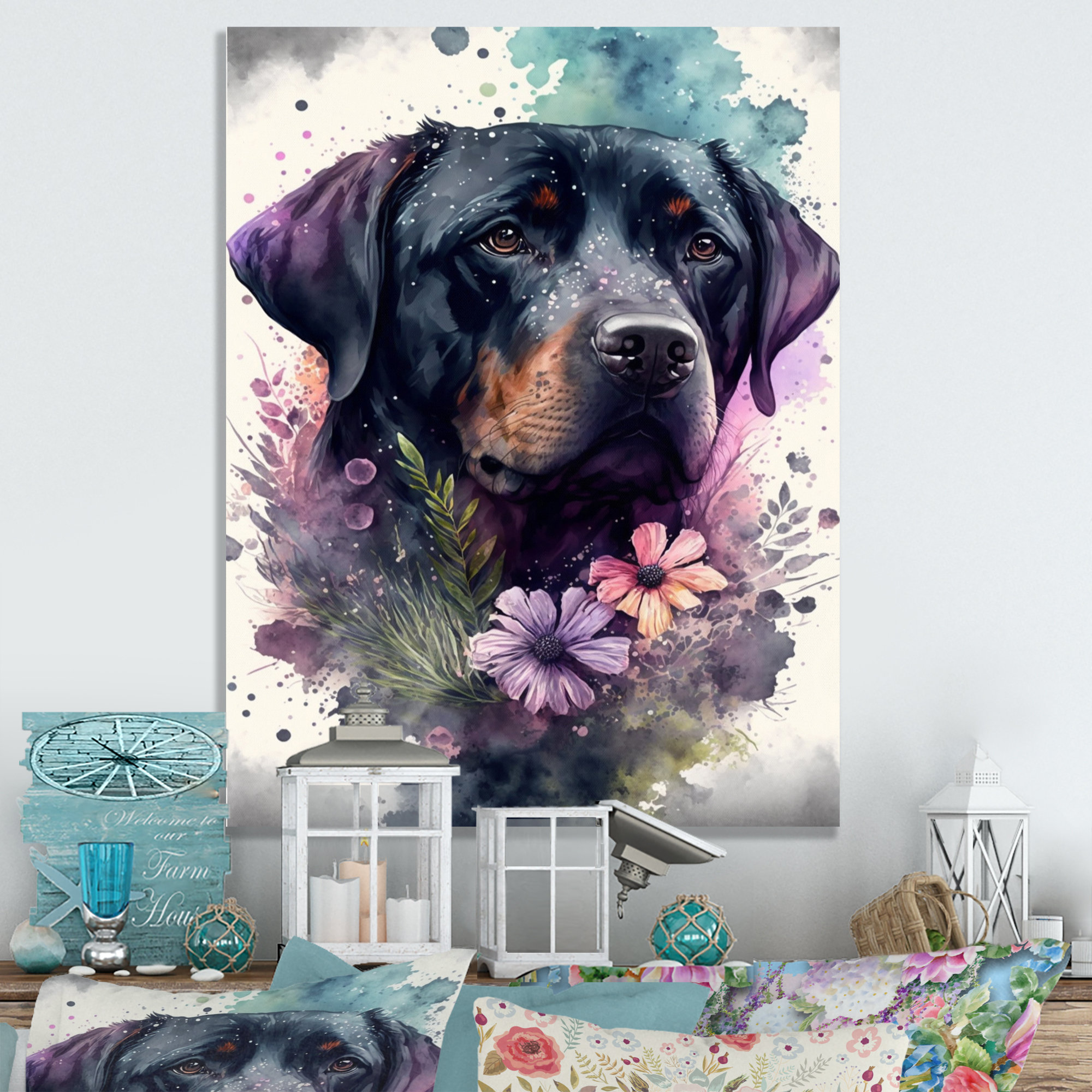 Red Barrel Studio® Cute Rottweilers Floral II - Graphic Art on Canvas ...