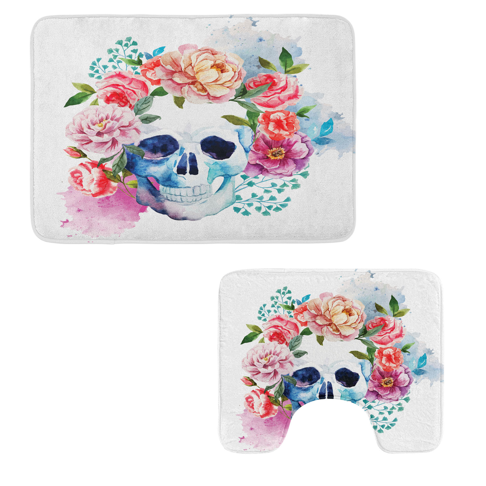Dakota Fields Skull Bathroom Rug Set 2 Pieces Rectangle & Contour Mats ...