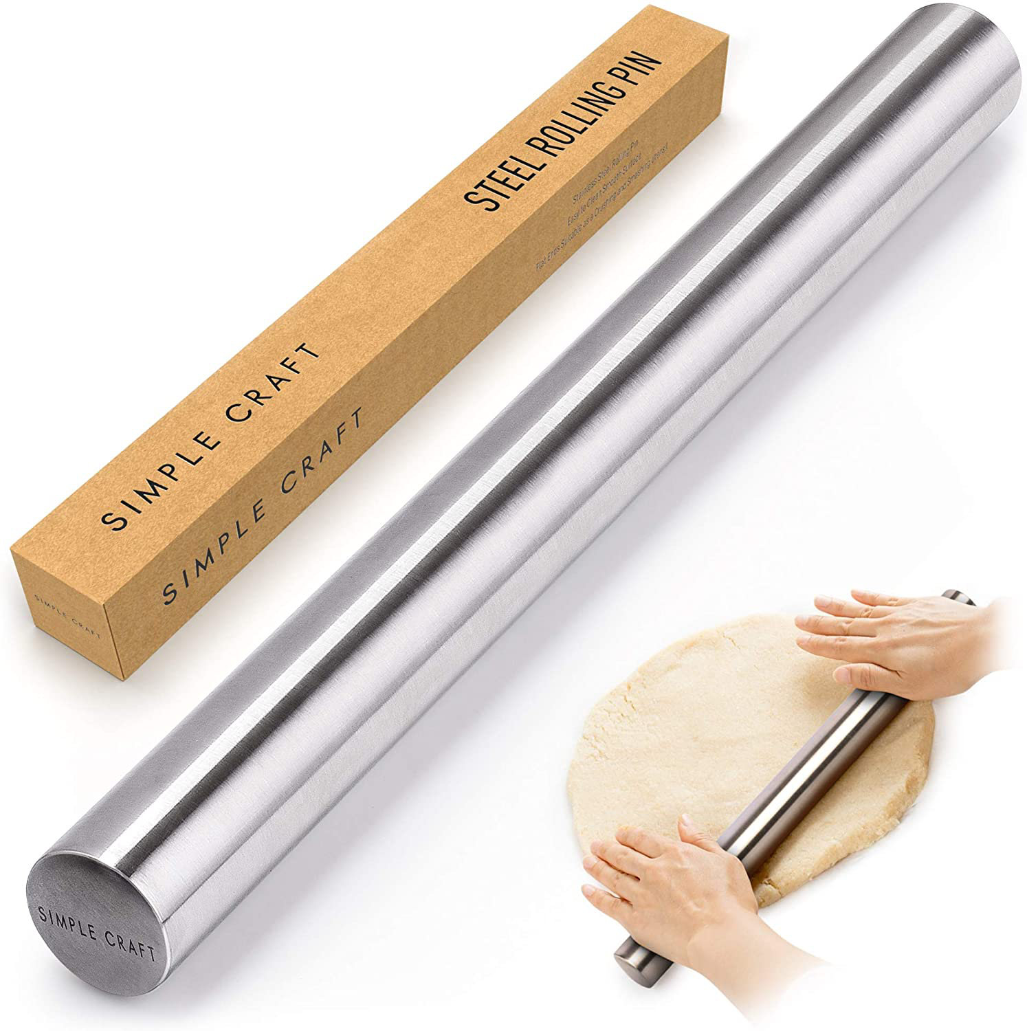 Zulay Kitchen Simple Craft 16 inch Stainless Steel Rolling Pin for ...