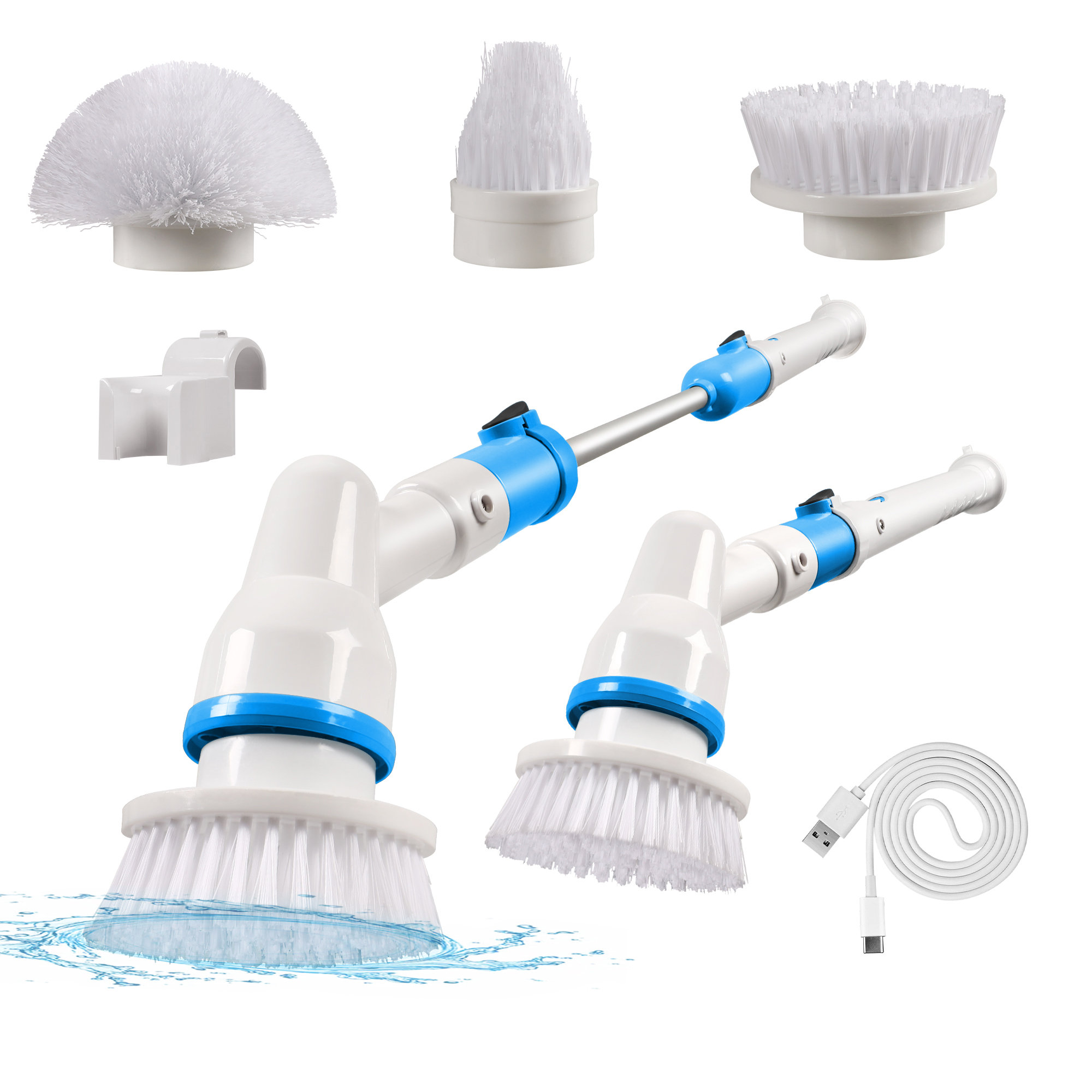 LovoIn 360° Rotary Electric Scrubber, Hand-Held Cordless, 3 Replaceable ...