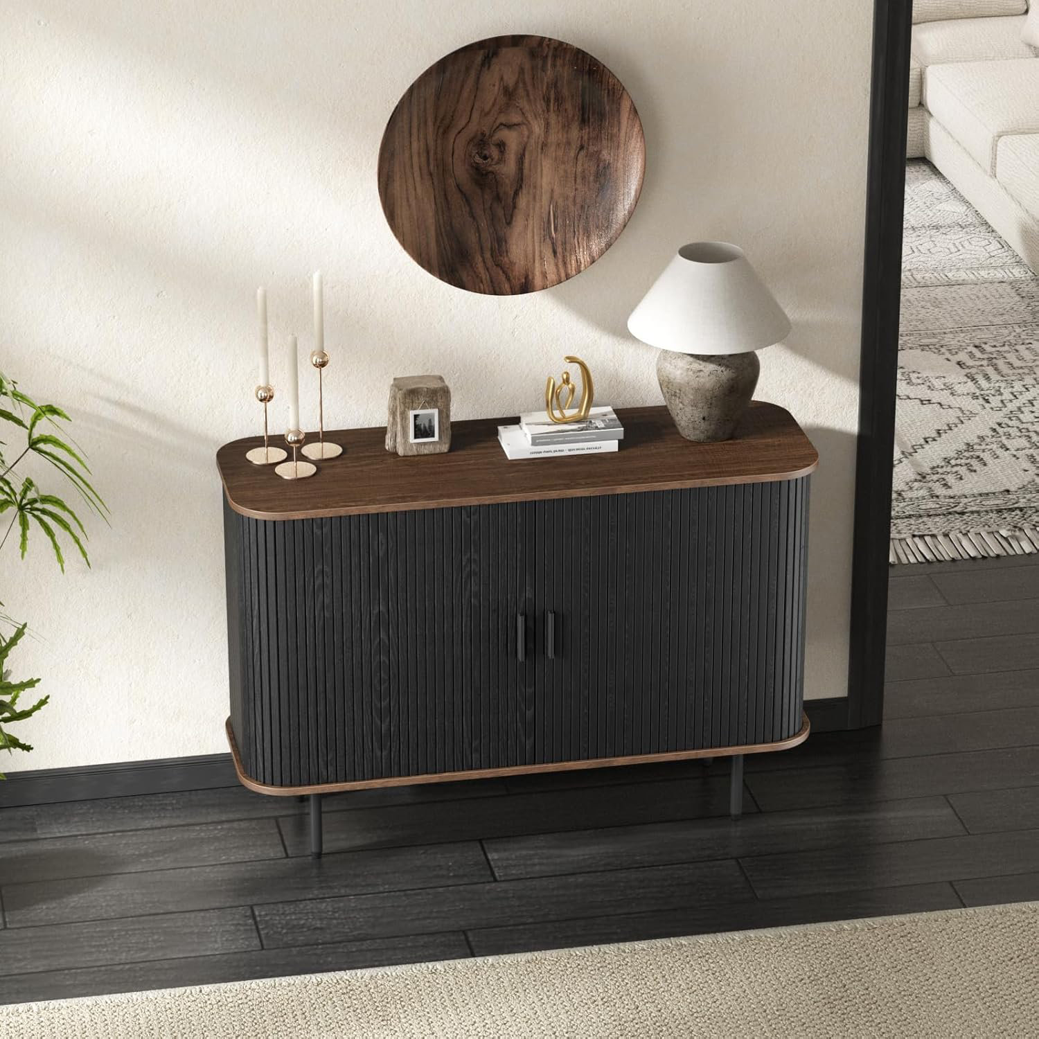 Ebern Designs 47''W x 32''H Black Buffet Sideboard Cabinet with Storage, Fluted Storage Cabinet ...