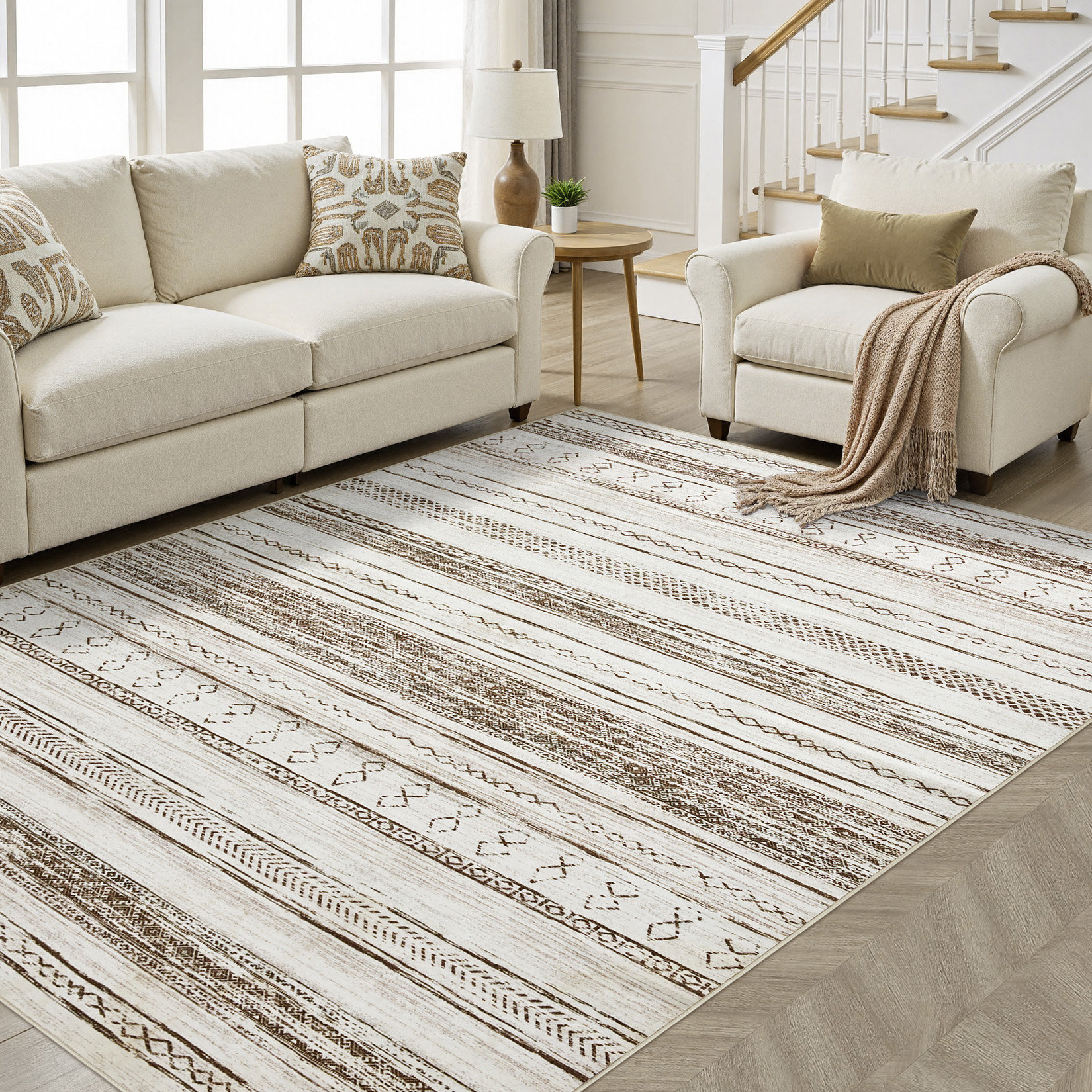 Union Rustic Area Rug Living Room Rugs: Washable Boho Large Neutral ...