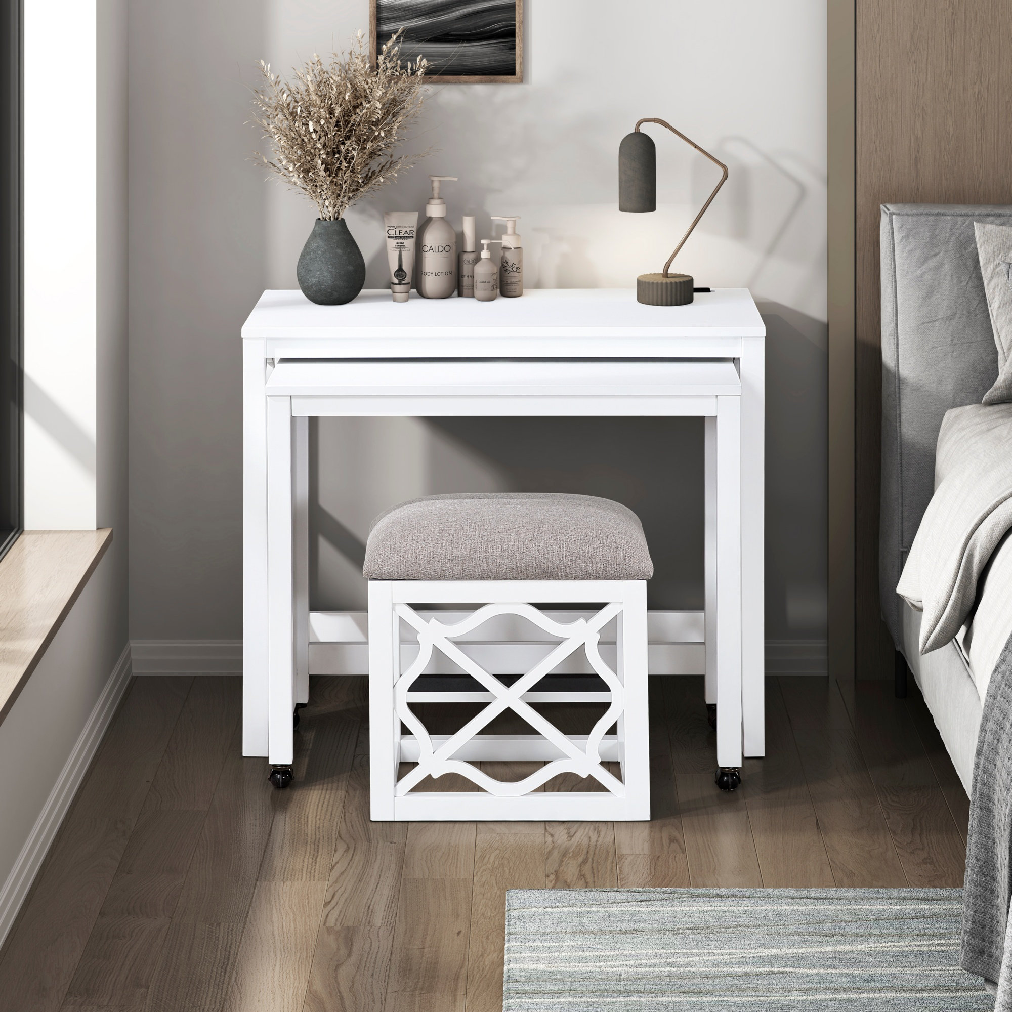 Latitude Run® Desks And Stool Set 3Pc Finish Rolling Desk With Casters ...