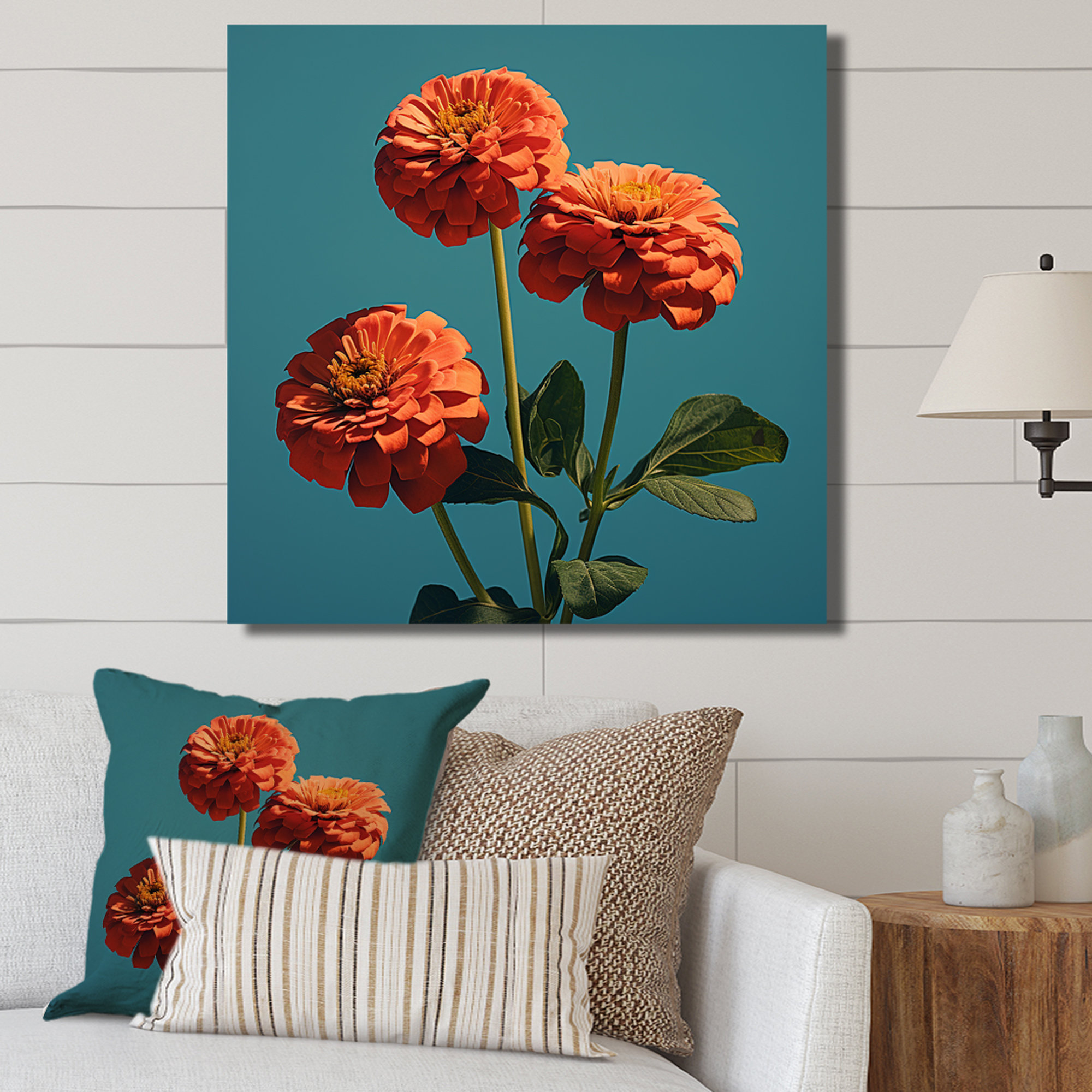 Winston Porter Zesty Orange And Blue Zinnias Flowers I On Canvas Print ...