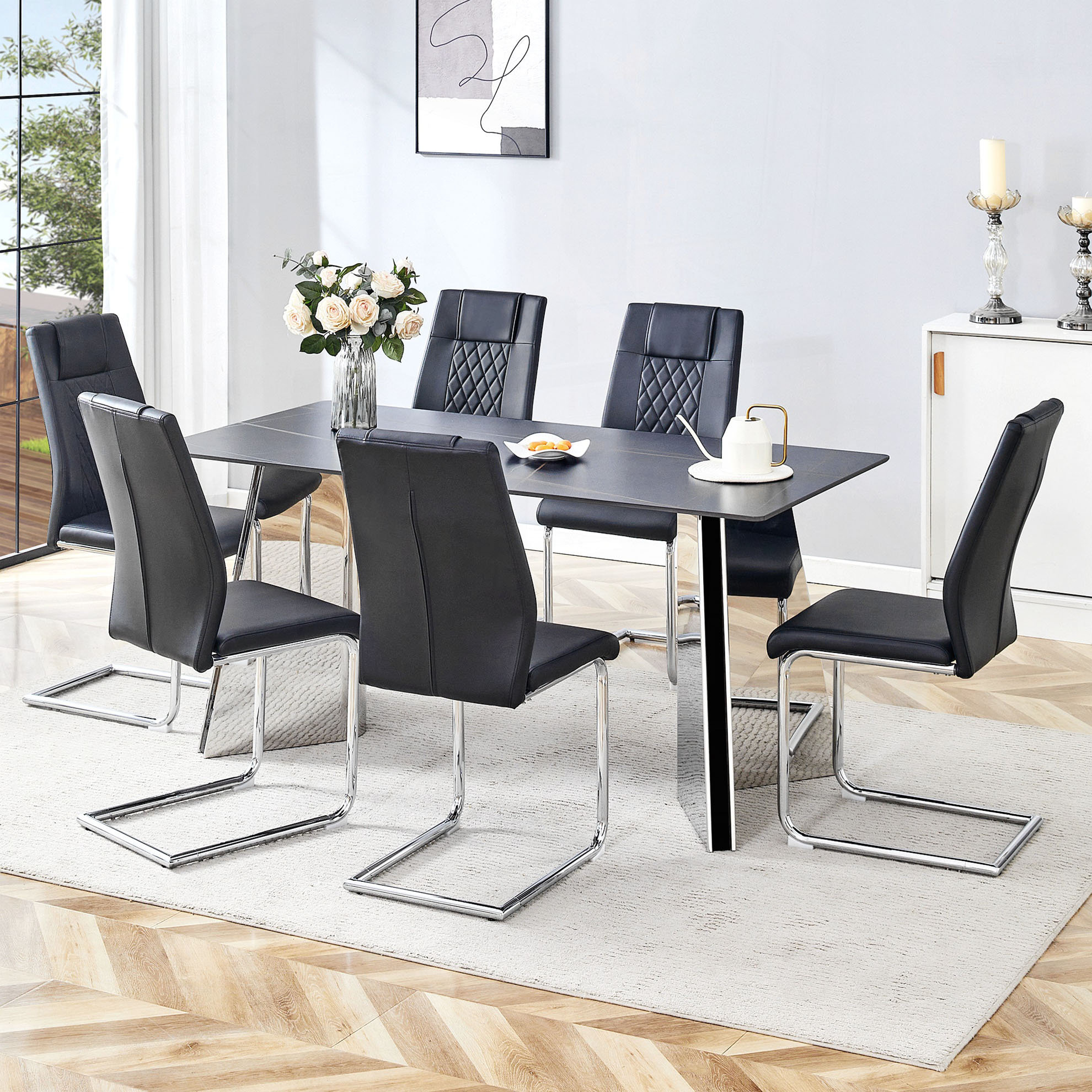 Everly Quinn Frome Table And Chair Set. Slabs Tabletop With Stainless ...