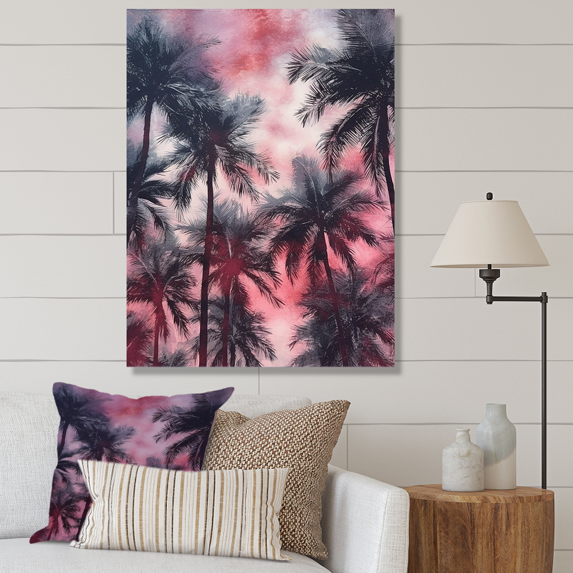 Wrought Studio™ Vintage Pink Palm Trees Shadows - Palms & Palm Trees ...