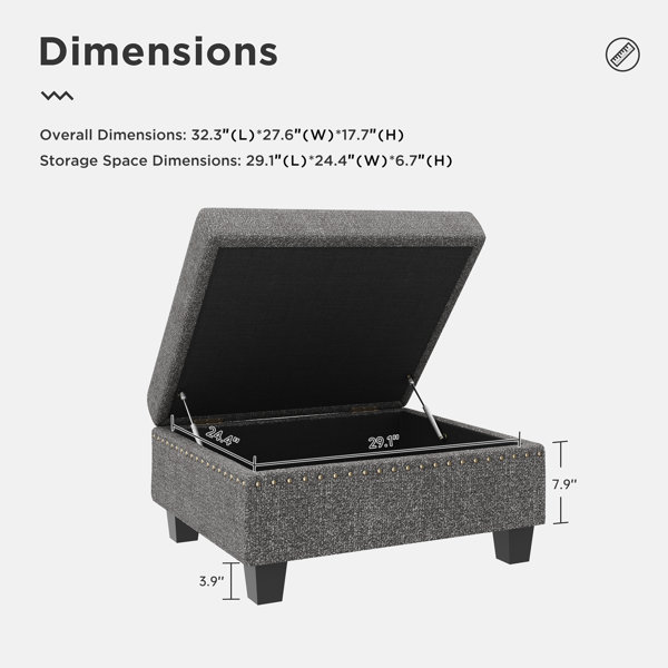 Wade Logan Anureet Rectangle Storage Ottoman For Modular Sofa Dark Grey ...