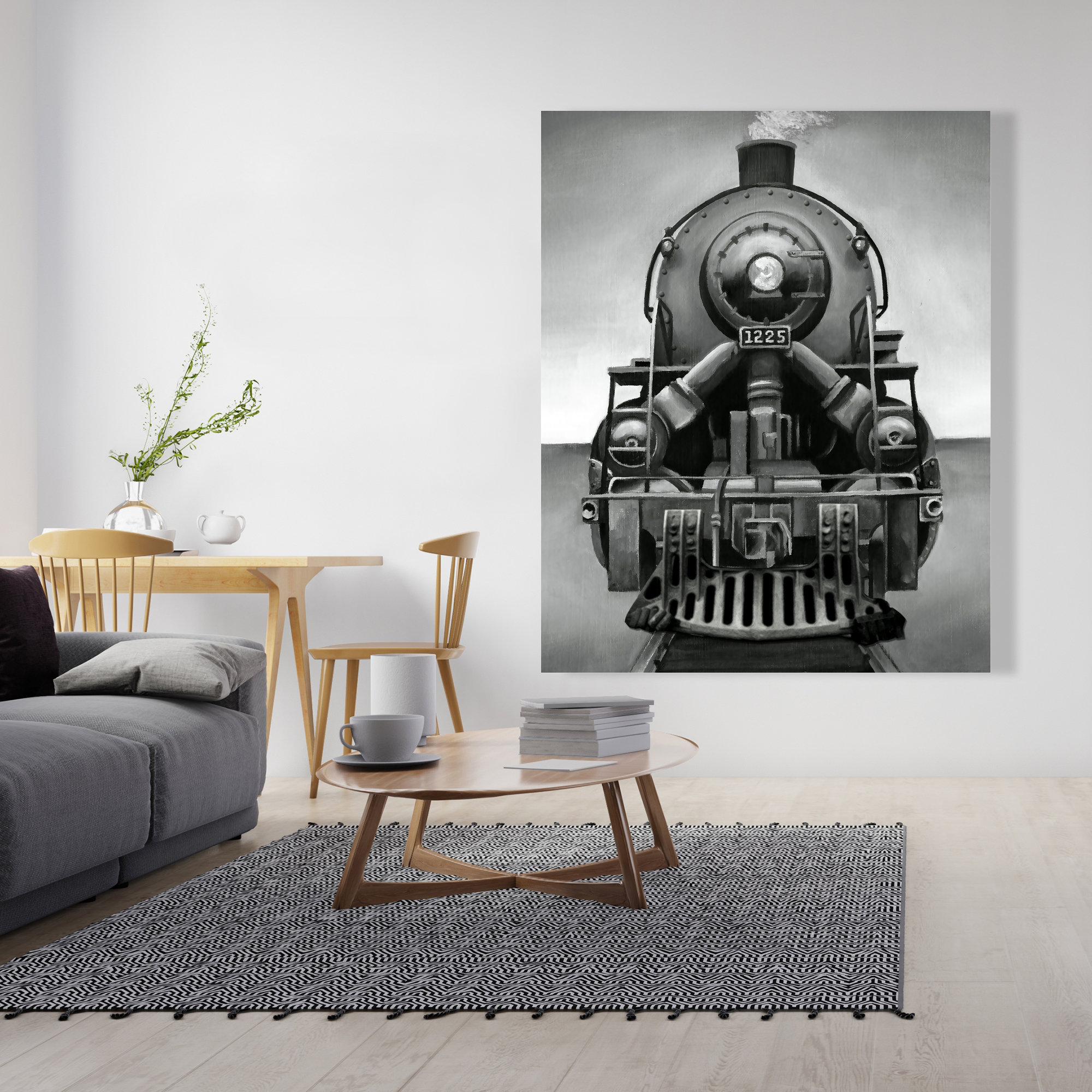 Begin Edition International Inc. Black and White Train - Gray Canvas ...