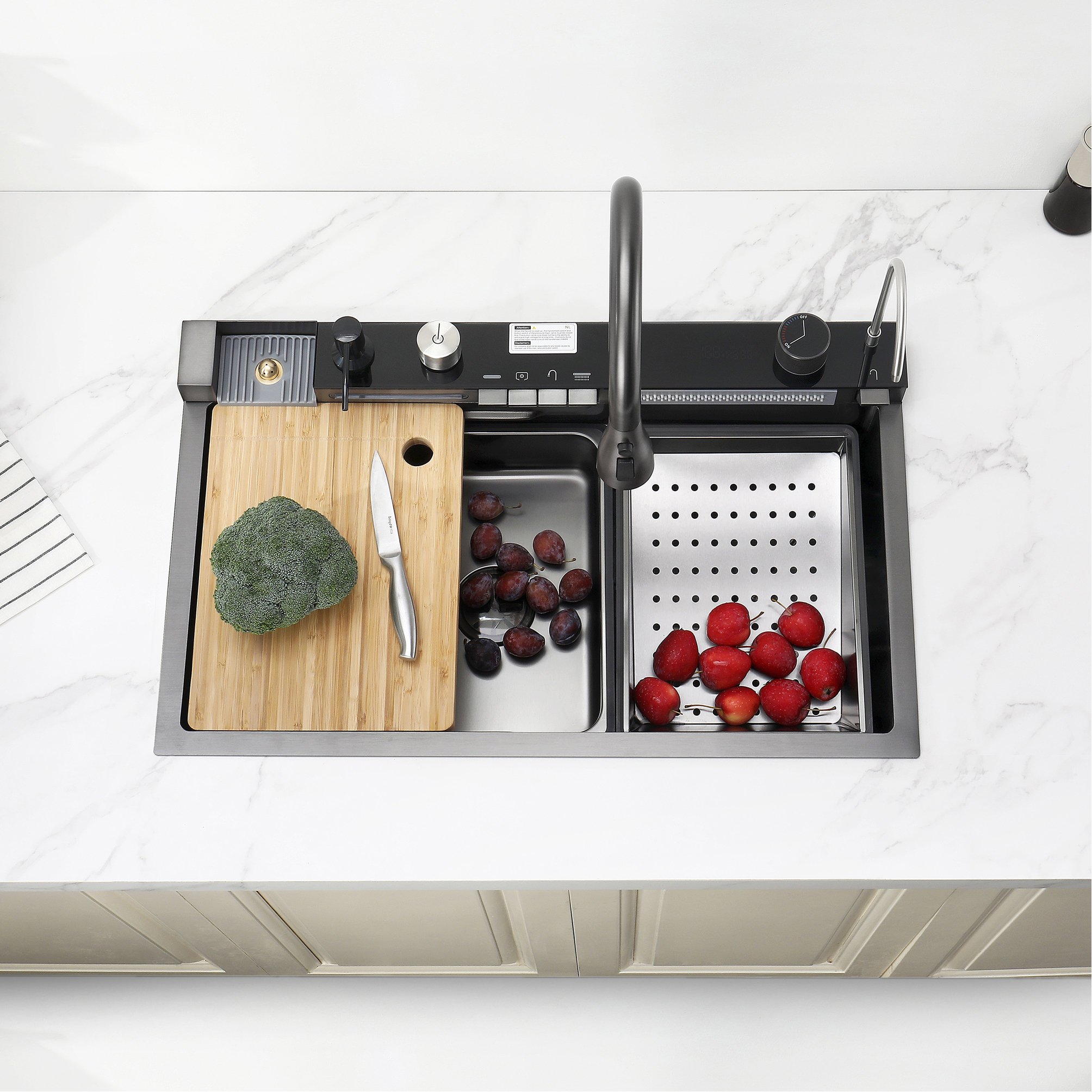 LUTINMUE Pull-Out Facuet Single Bowl Sink Kitchen Vegetable Sink 304 ...