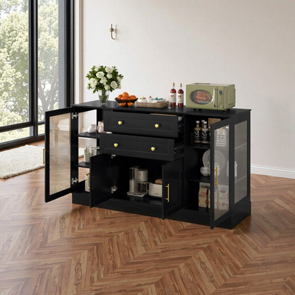 Wrought Studio™ Modern 58.3" Black Buffet Sideboard with 4 Doors & 2 ...
