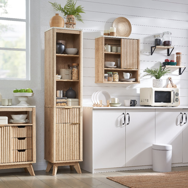 Rebrilliant Naina Farmhouse Tall Corner Bathroom Cabinet, Free Standing ...