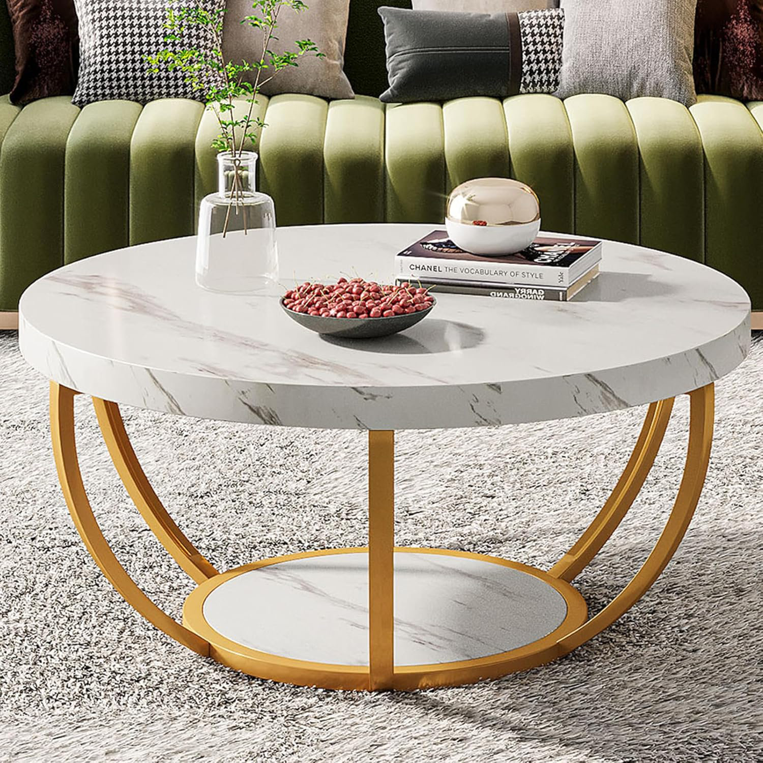 Mercer41 Round Coffee Table, 2-Tier Circle Coffee Table with Storage ...