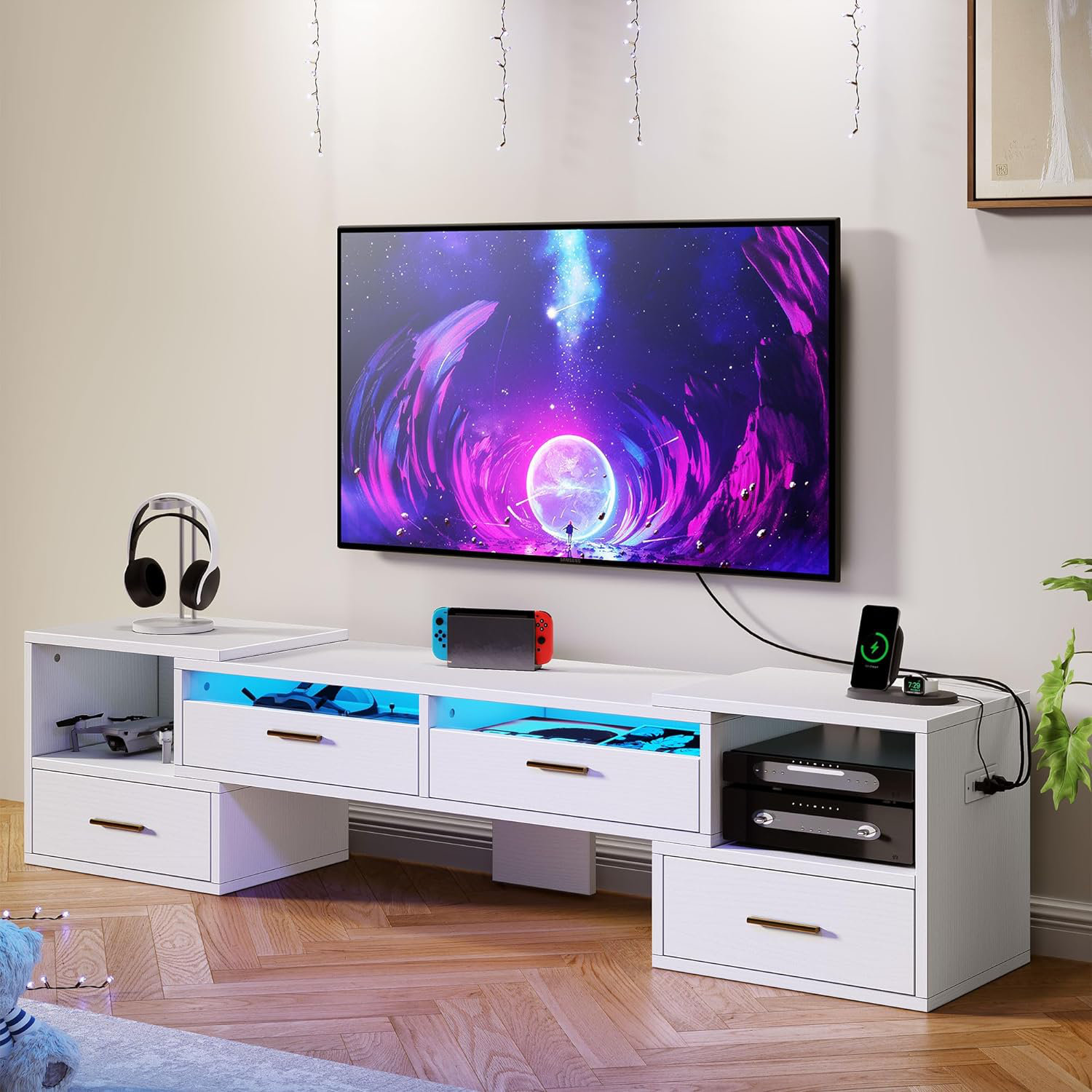 Wade Logan® Begga 78.7" LED Light Turnable Combination TV stand with ...