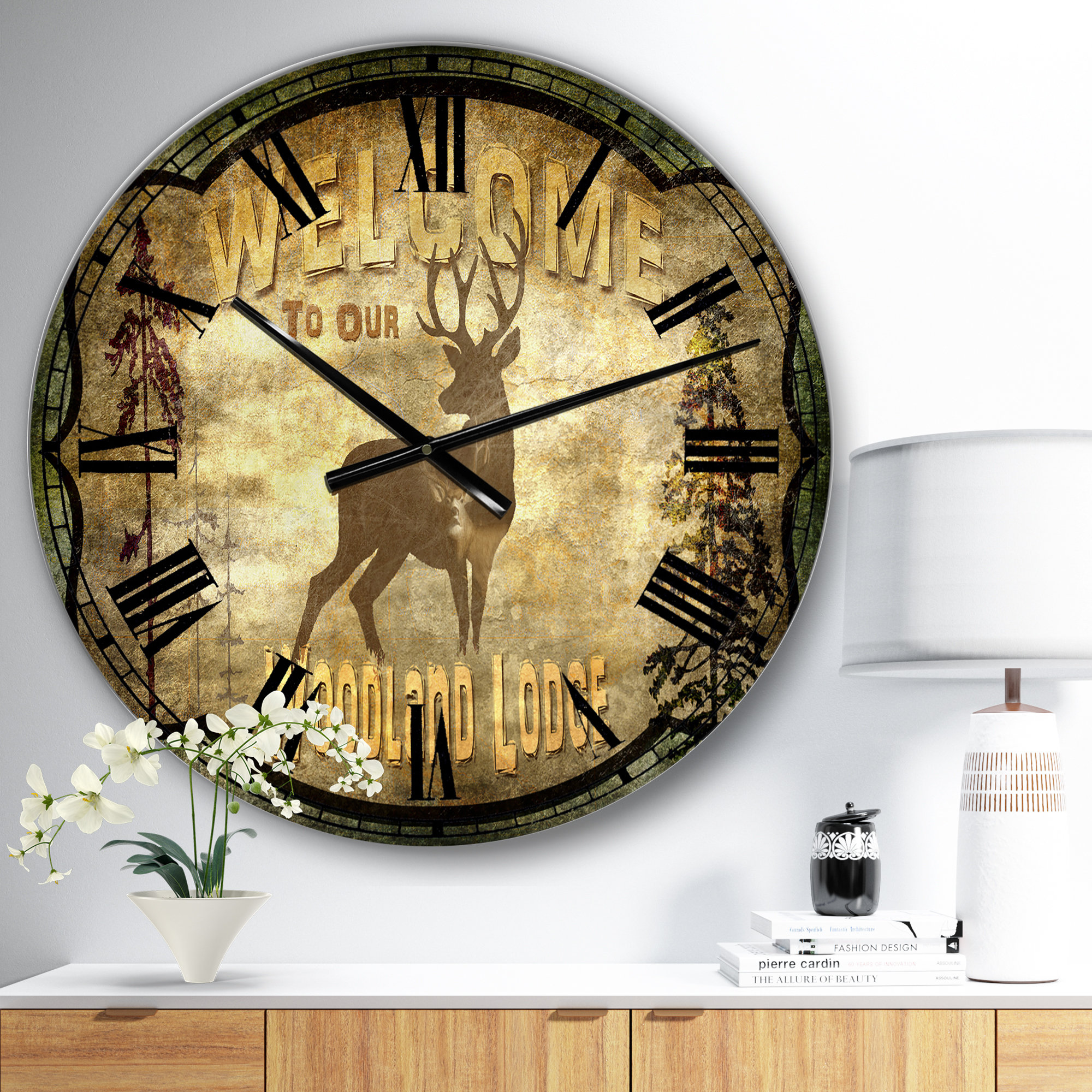 East Urban Home Welcome Lodge Deer - Large Cottage Wall Clock | Wayfair