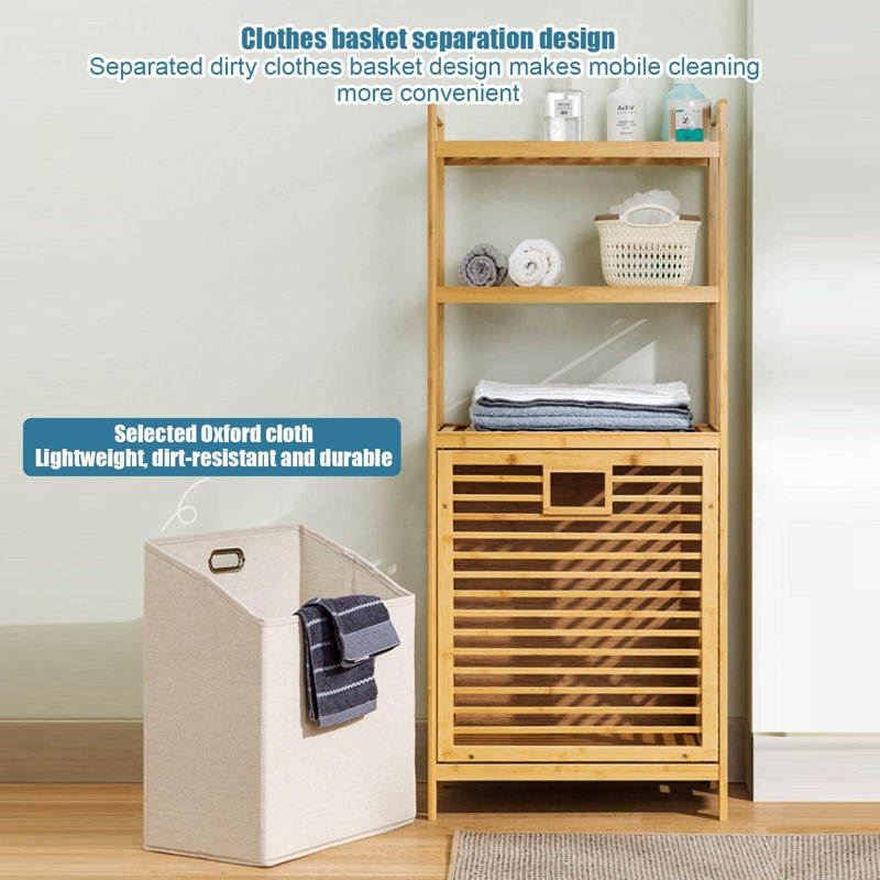 Rebrilliant Nasira Solid Wood 16" W Bamboo Freestanding 4 Tire Linen ...