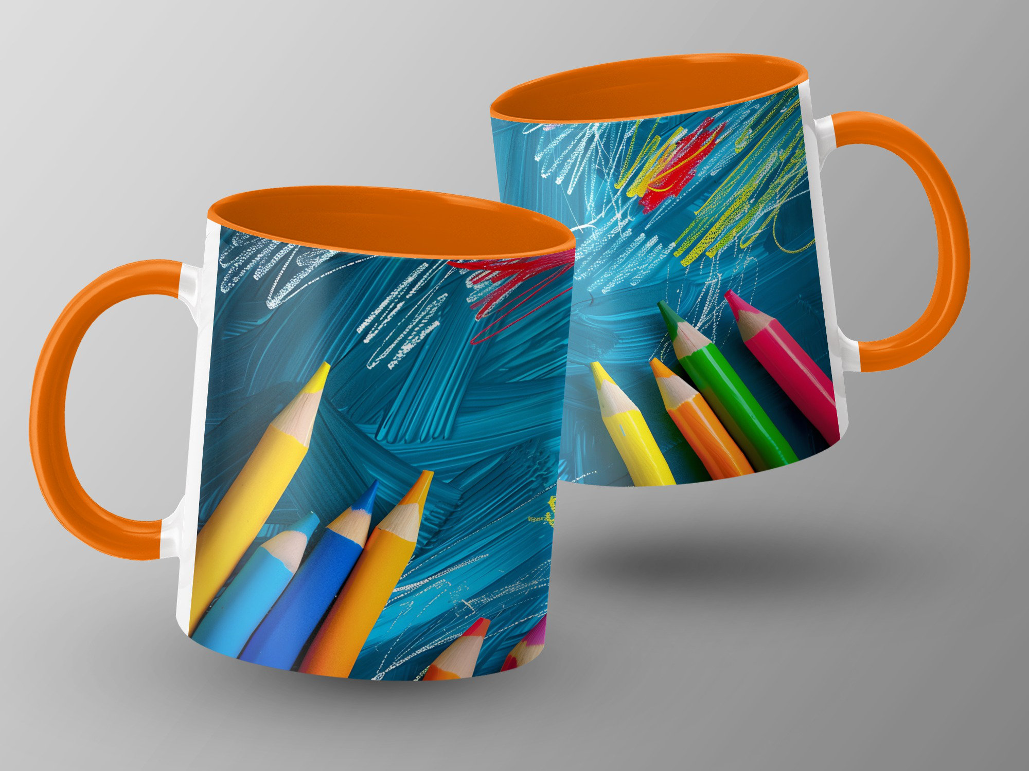 East Urban Home Set of 4 Kids Drawing Style 11oz Accent Mugs – White ...