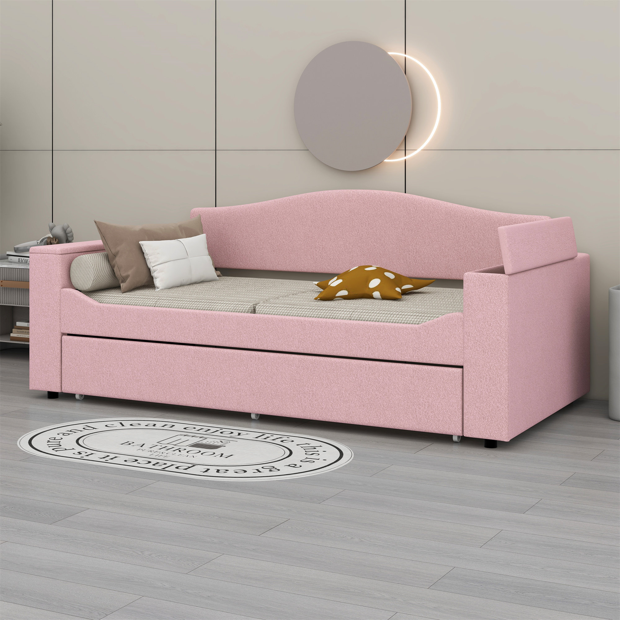 Latitude Run® Upholstered Daybed With Storage Armrests, Trundle And ...