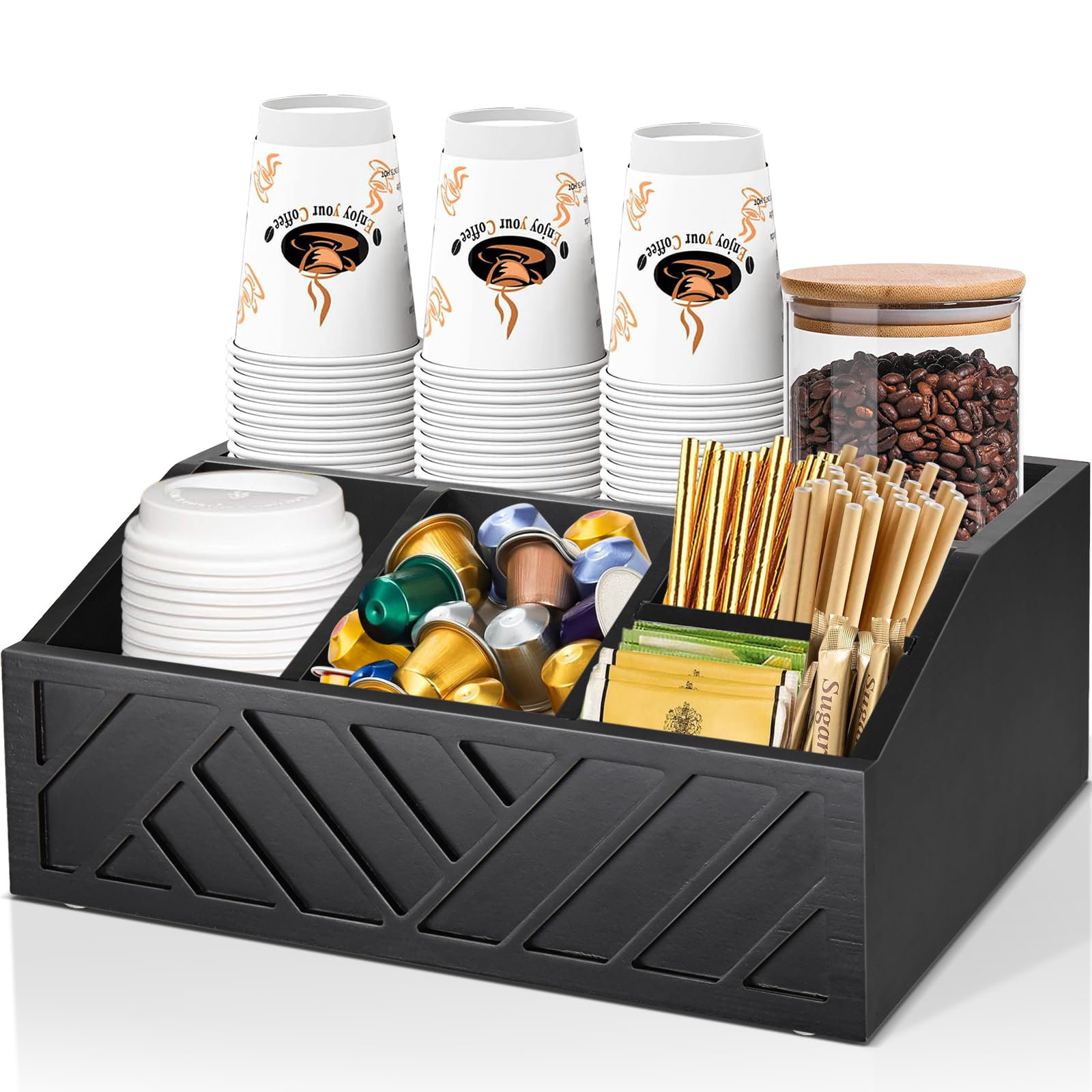Runbang Coffee Station Organizer, Farmhouse Wood Coffee Bar Organizer ...