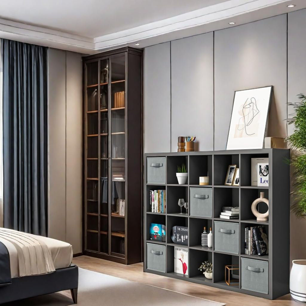 Latitude Run® Bookshelf with Storage Bins, 20-Cube Storage Organizer ...