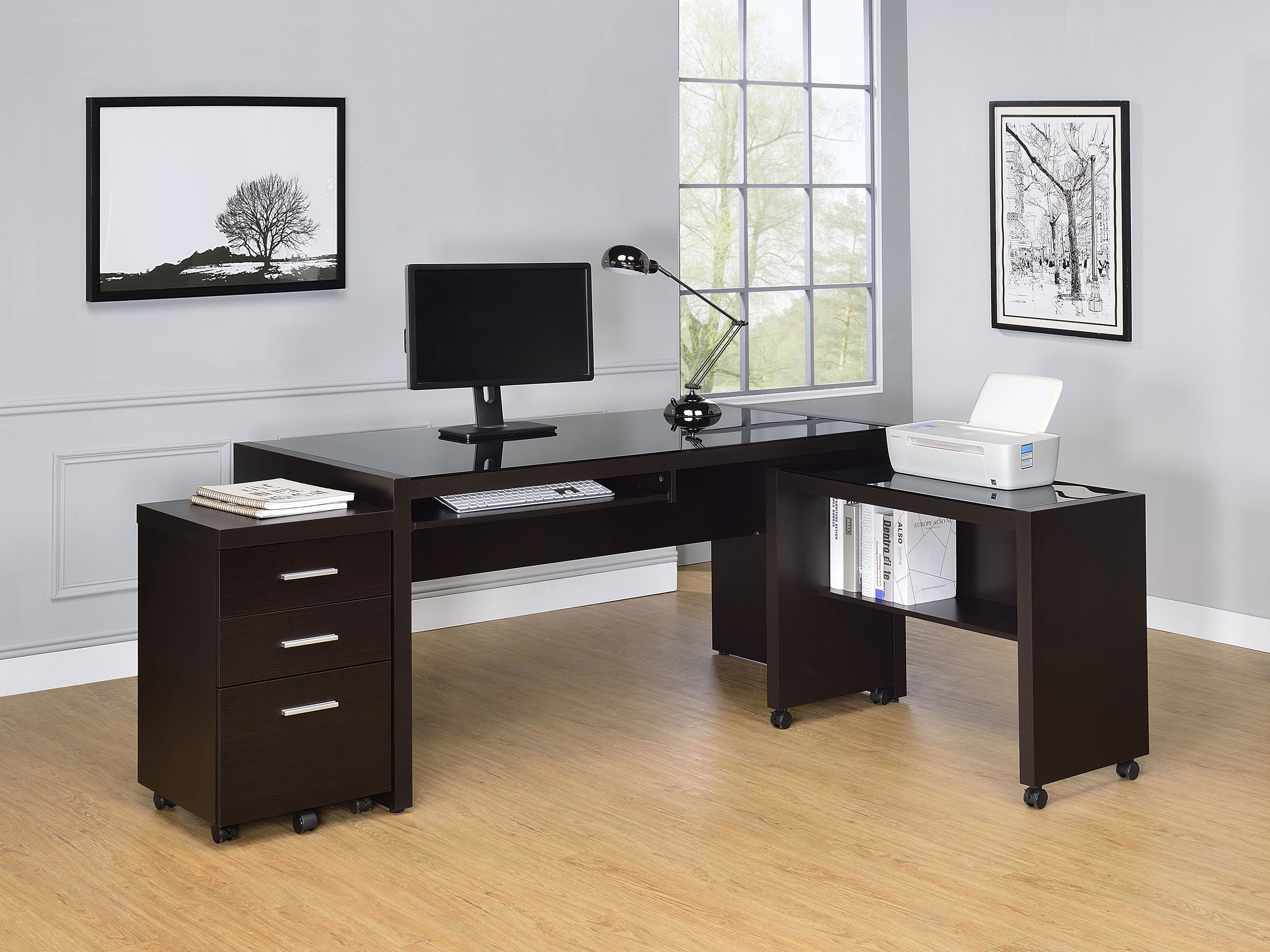 Latitude Run® Skeena 3-Piece Home Office Computer Desk Set Cappuccino ...