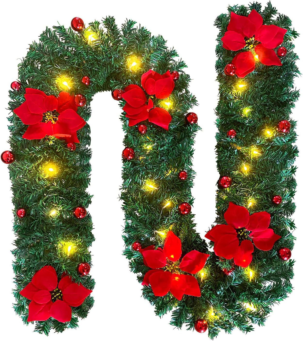 The Holiday Aisle® 9ft Wreath Garland With Lights Fireplace Wreath ...