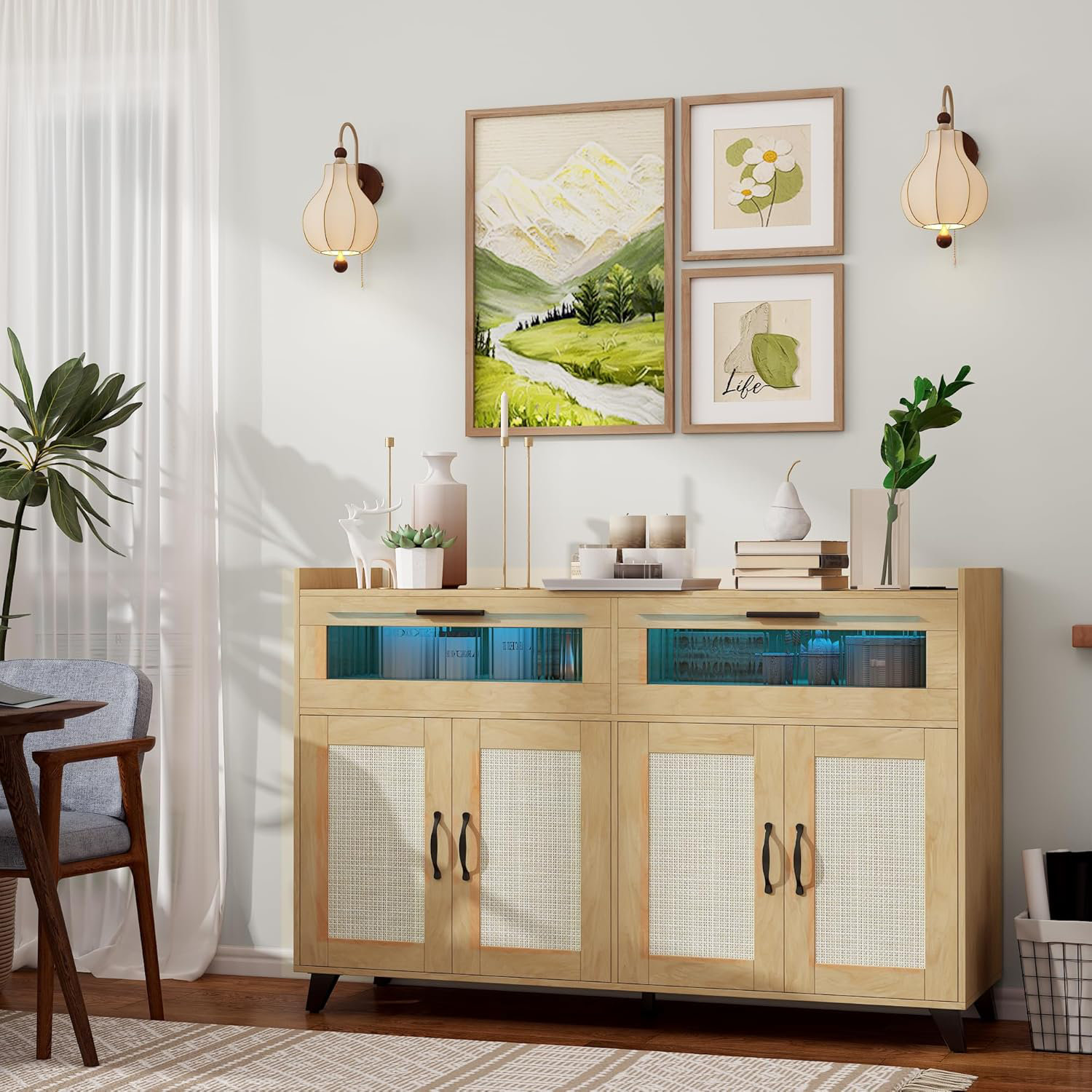 Wrought Studio Sideboard Buffet Cabinet With Power Outlet,LED Light ...
