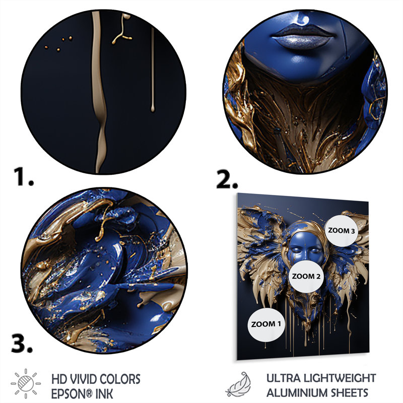 Latitude Run® Royal Blue And Gold Angel Wings IV - Fantasy Metal Wall ...