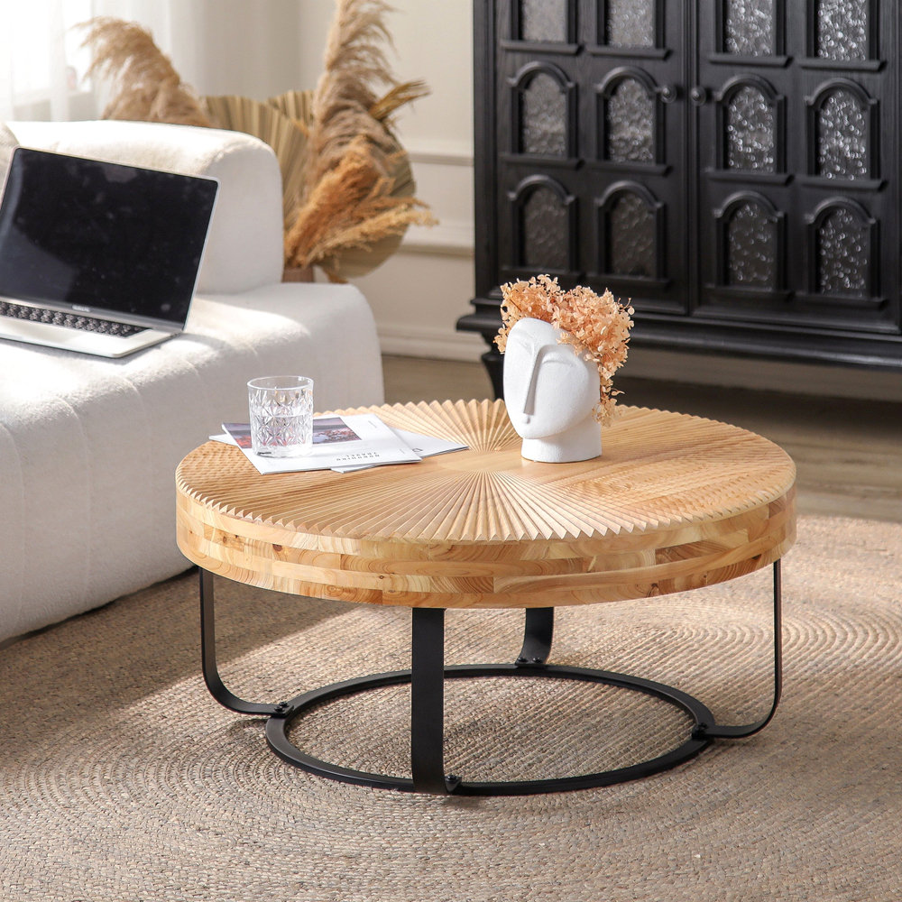 Red Barrel Studio Modern Round Coffee Table Wooden Carving Pattern ...