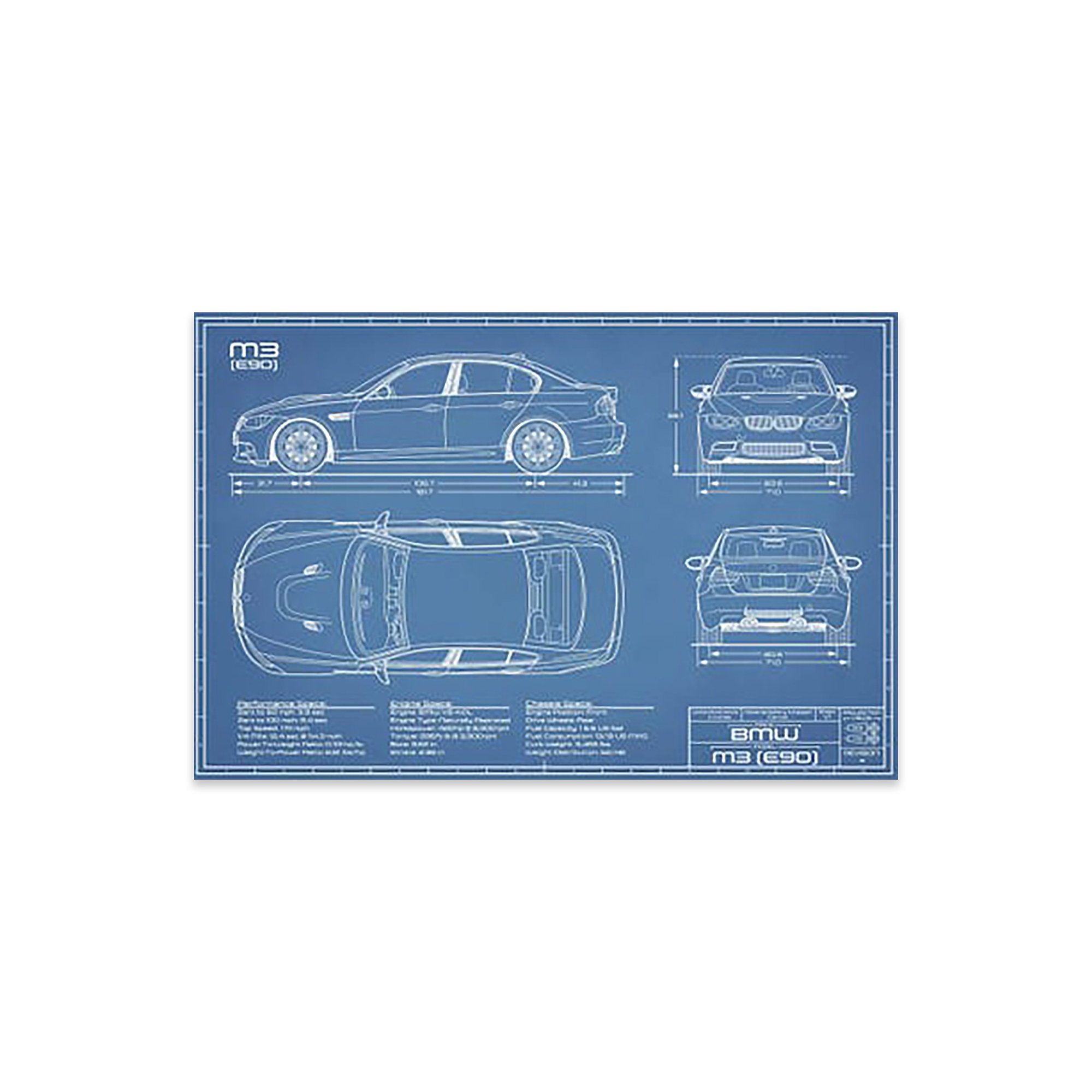 Williston Forge BMW M3 (E90) Blueprint Print On Acrylic Glass | Wayfair