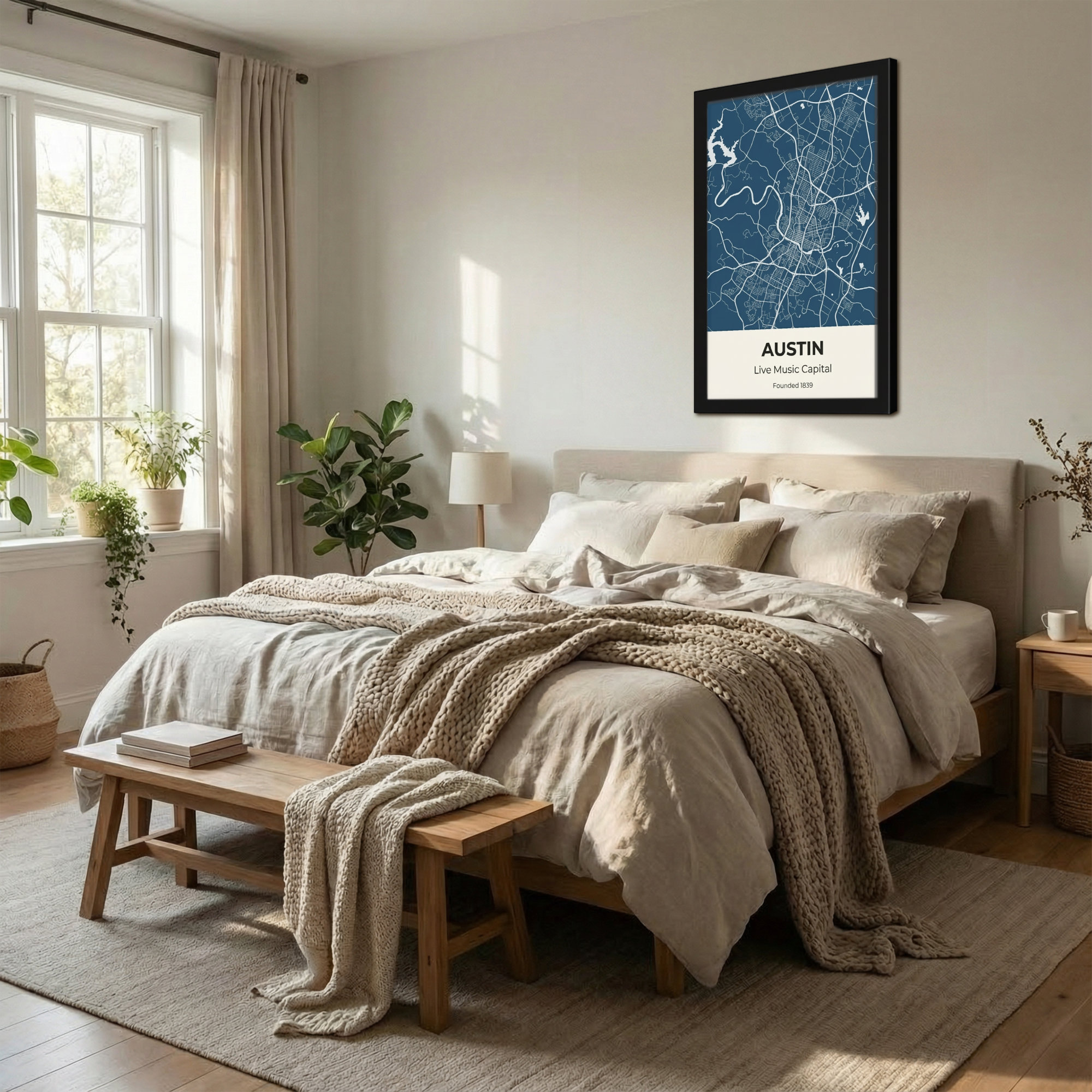 Latitude Run® Scenic & Cityscapes Austin Map Design With White Lines On ...
